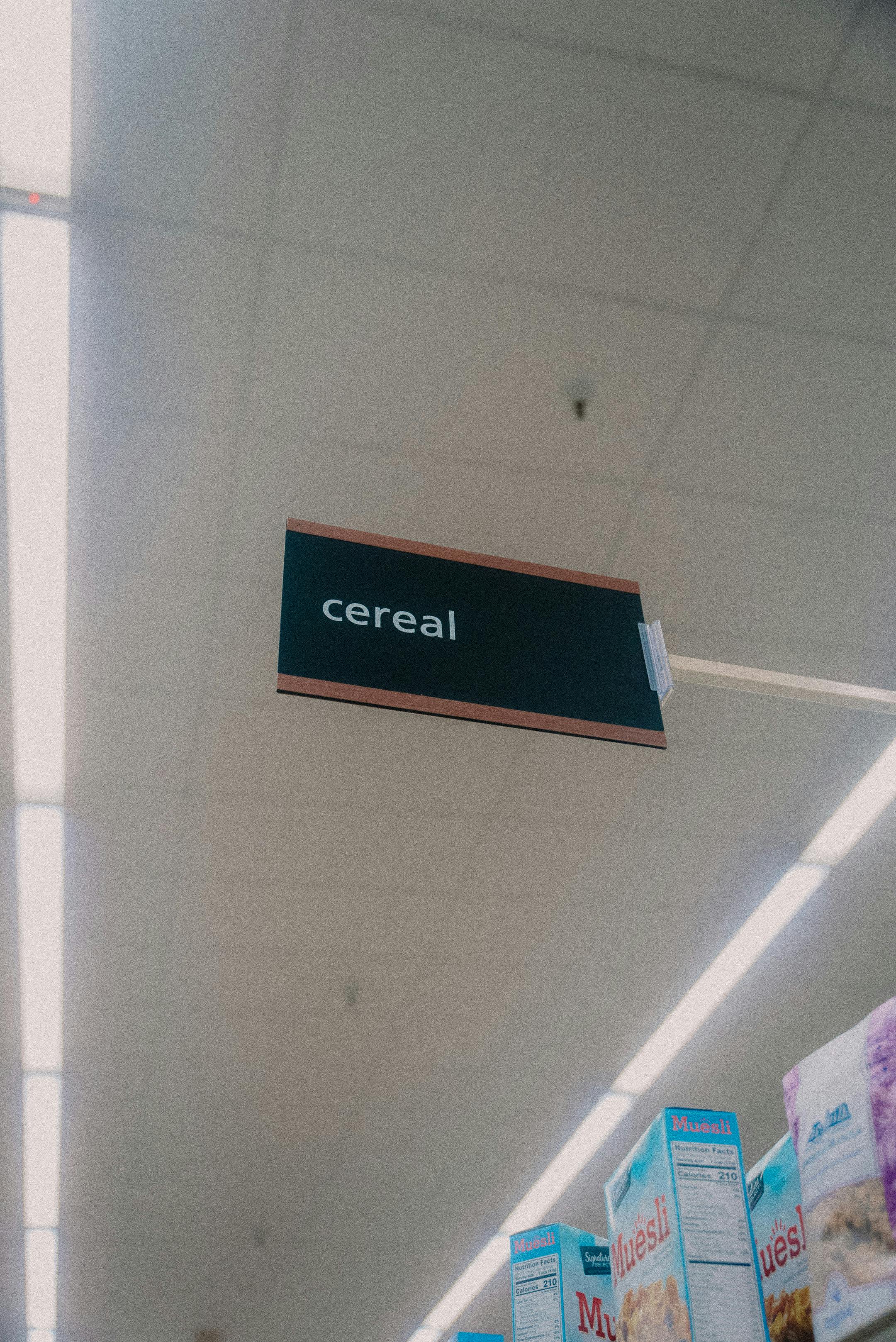 Cereal Section Label in a Supermarket · Free Stock Photo