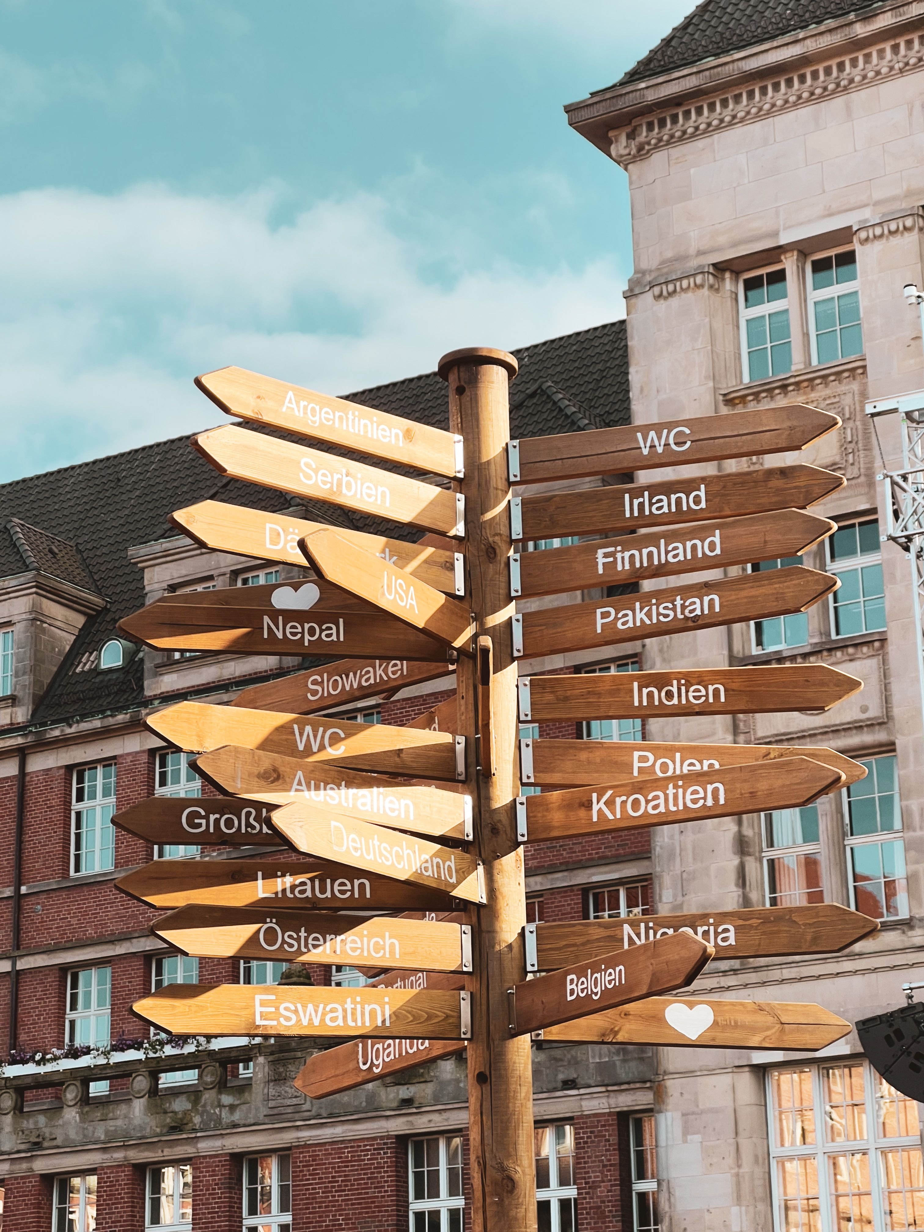 Arrows with Names of Countries on Pole · Free Stock Photo