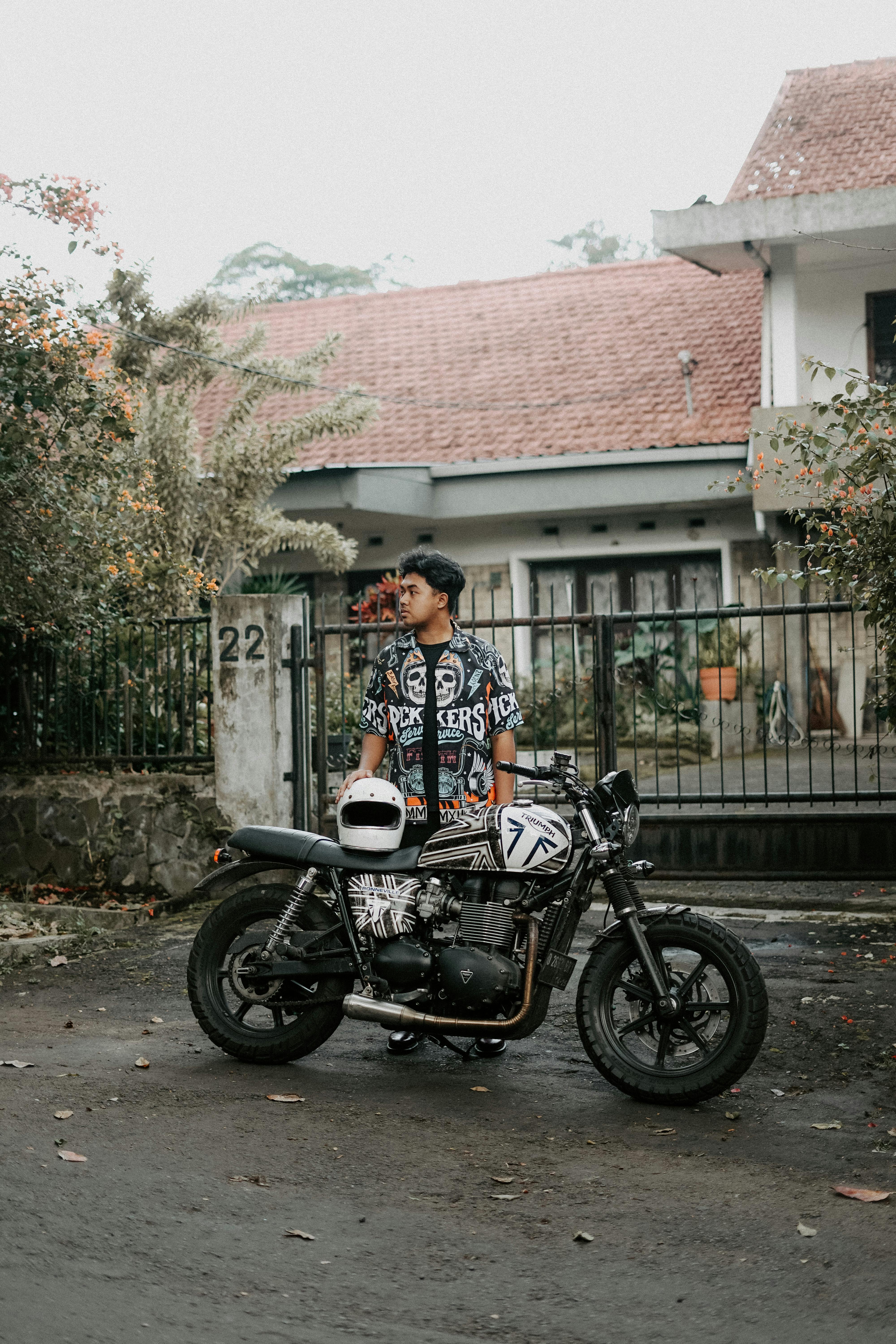 Portrait of Biker with Motorcycle on Street · Free Stock Photo