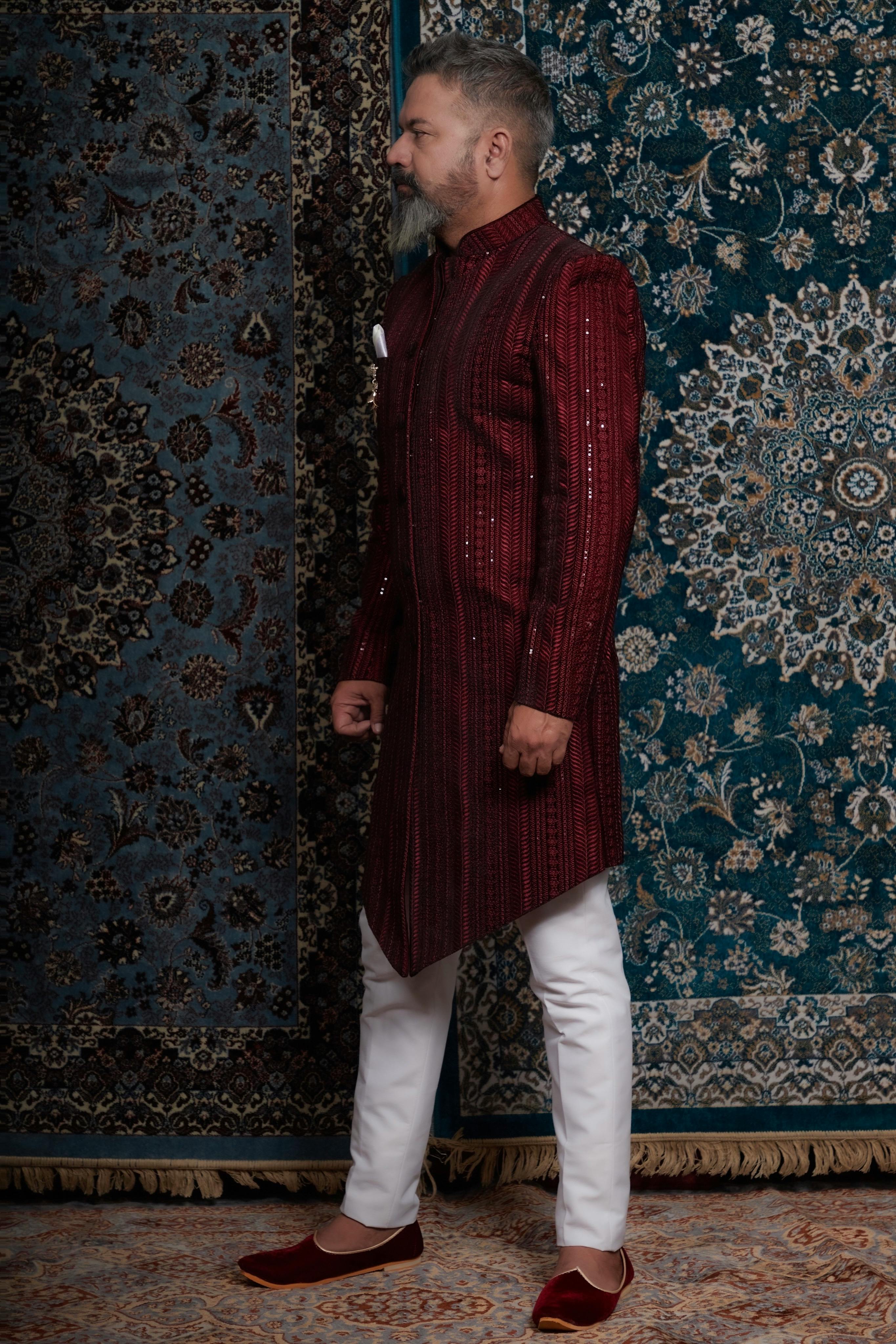 Man in Maroon Sherwani and White Pants · Free Stock Photo