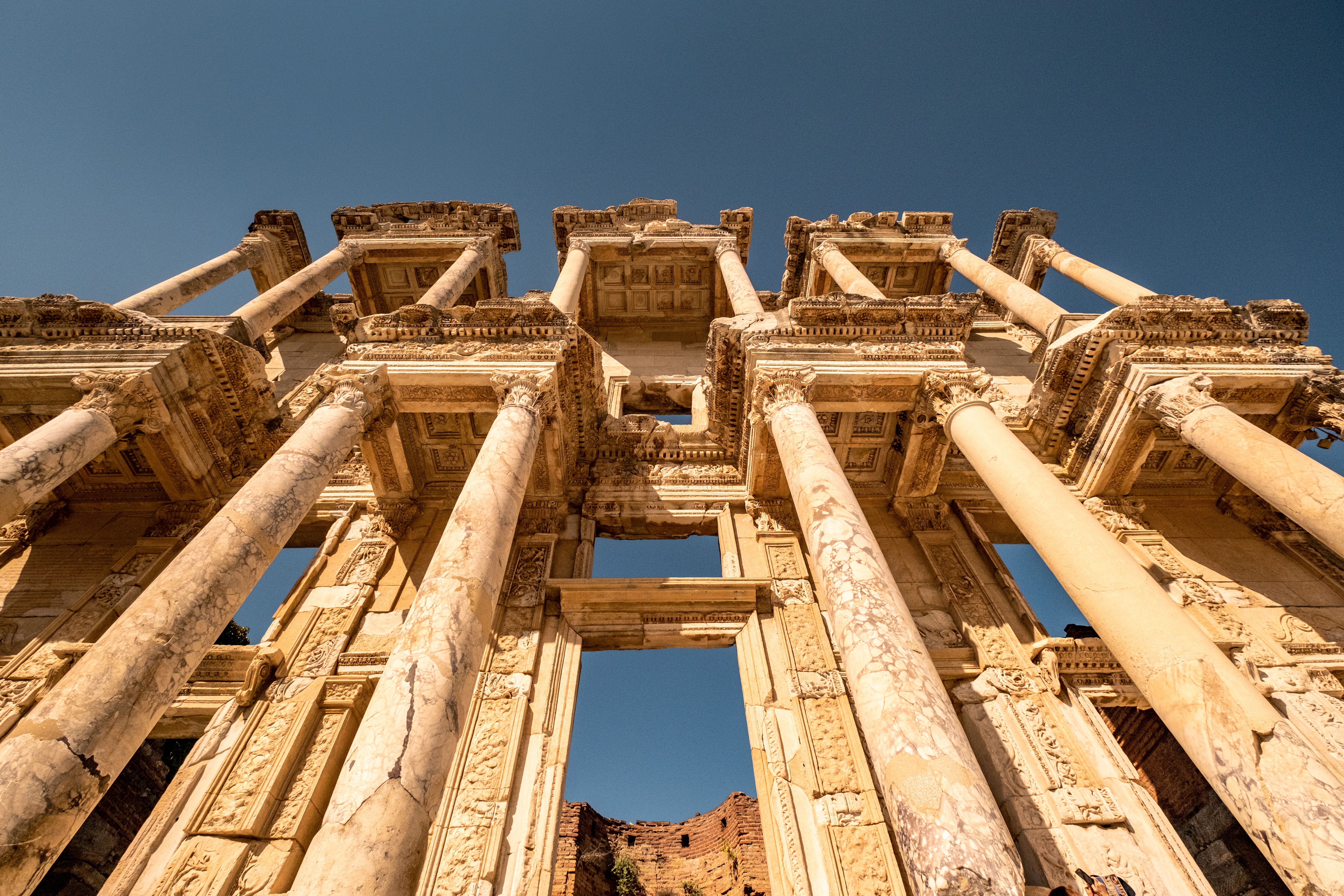 Low Angle Shot of Library of Celsus · Free Stock Photo