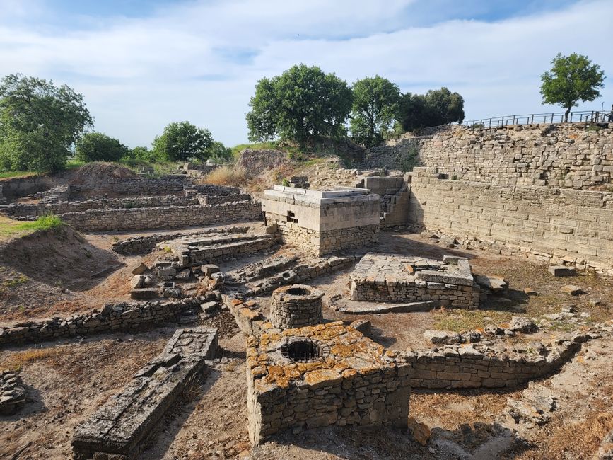 Stone walls and foundations of an ancient city