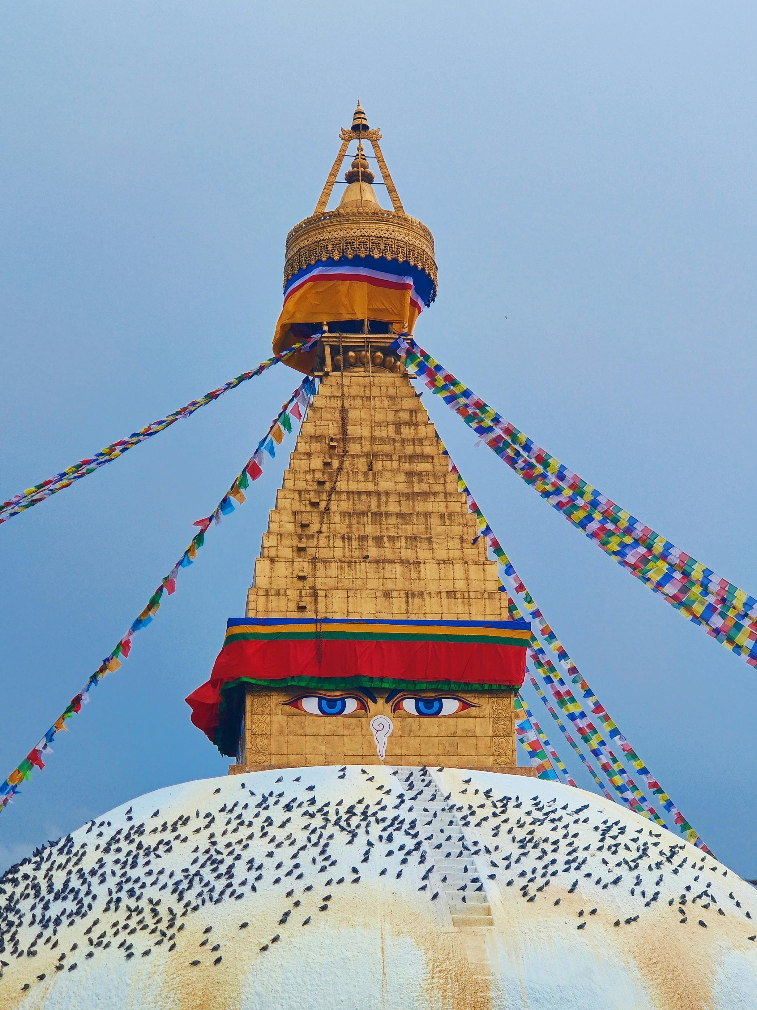 Traditional Stupa with Decoration on Blue Sky · Free Stock Photo