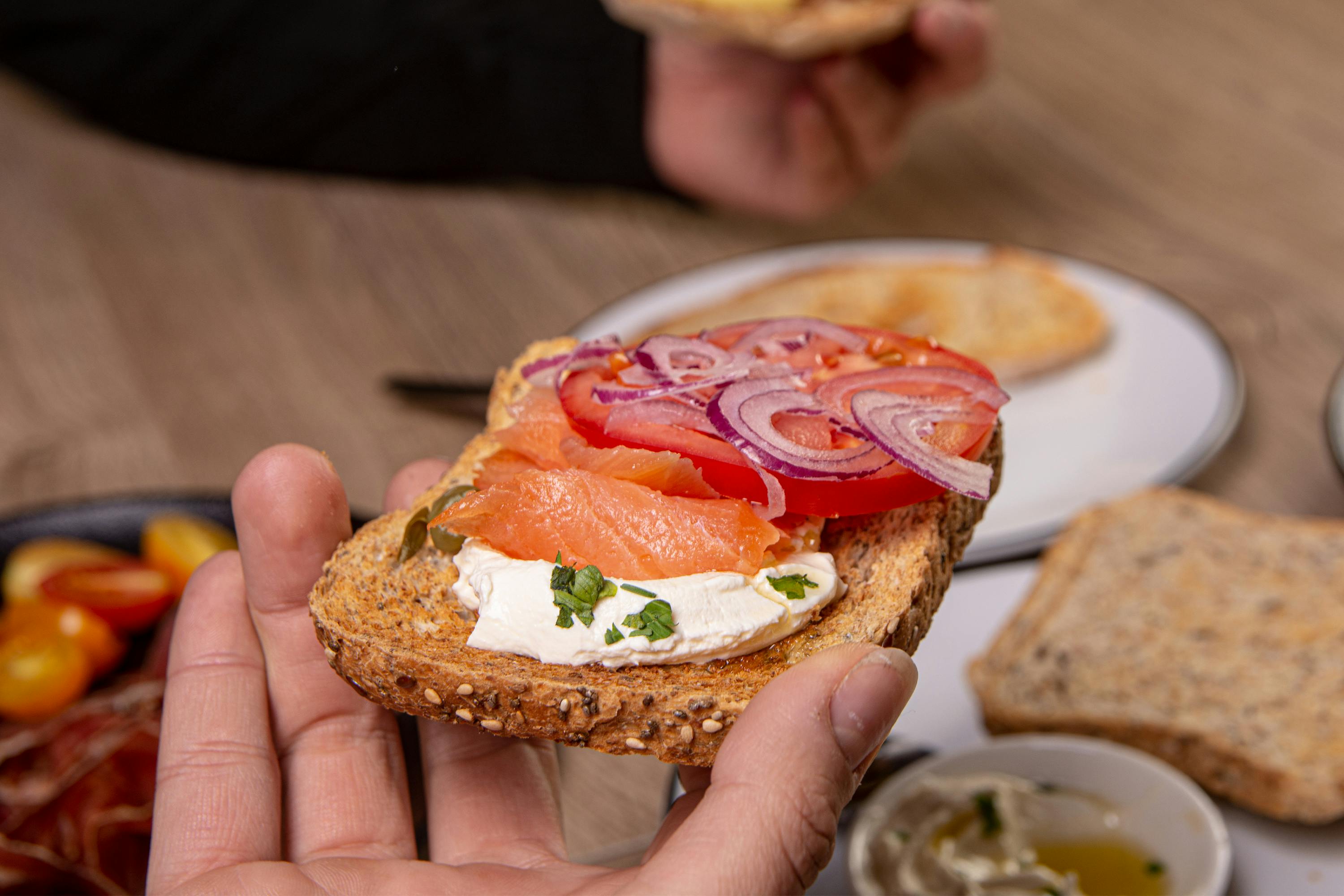 Bread with Fish and Vegetables Toppings · Free Stock Photo