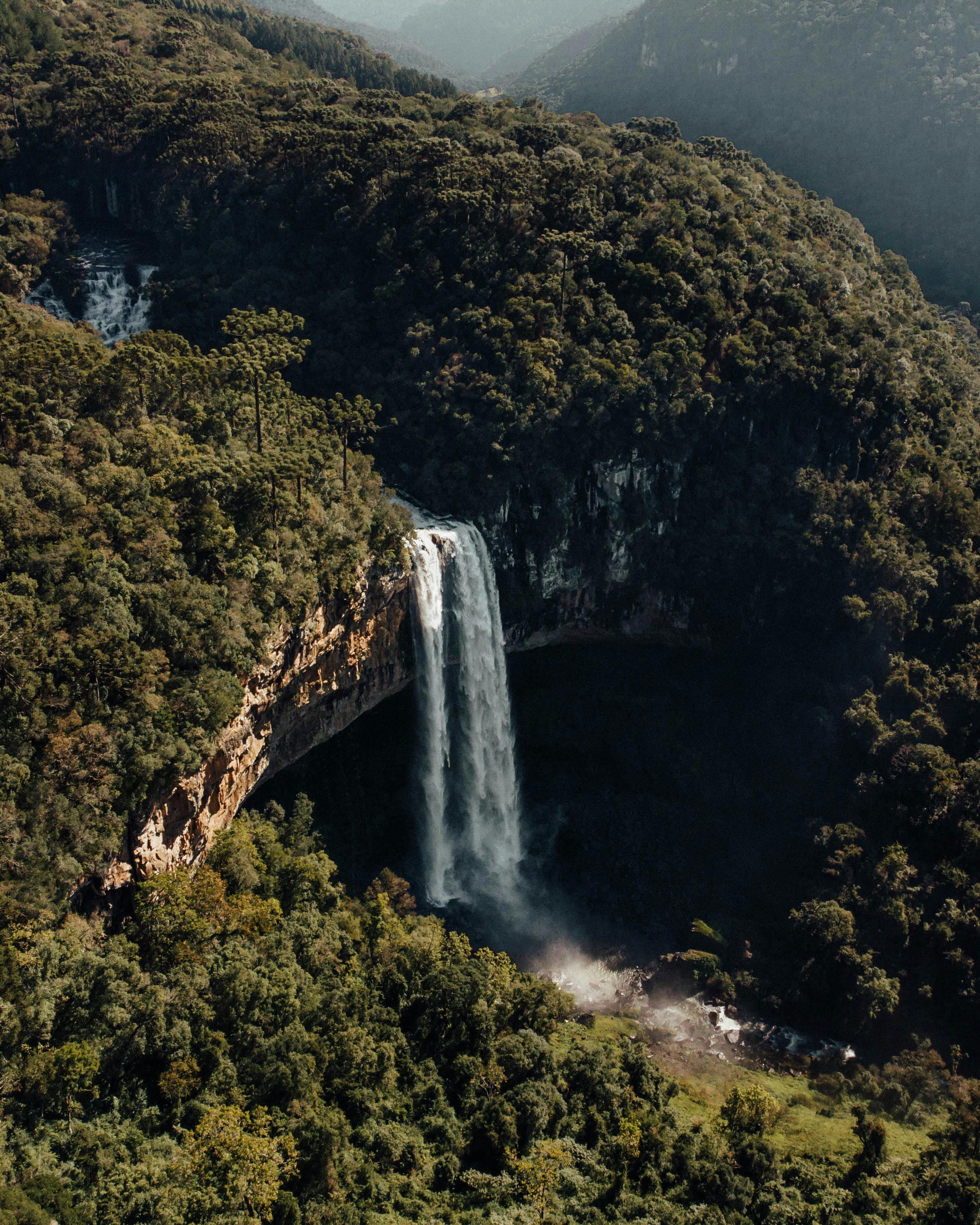 Aerial Shot of Mountain Landscape with Waterfall · Free Stock Photo