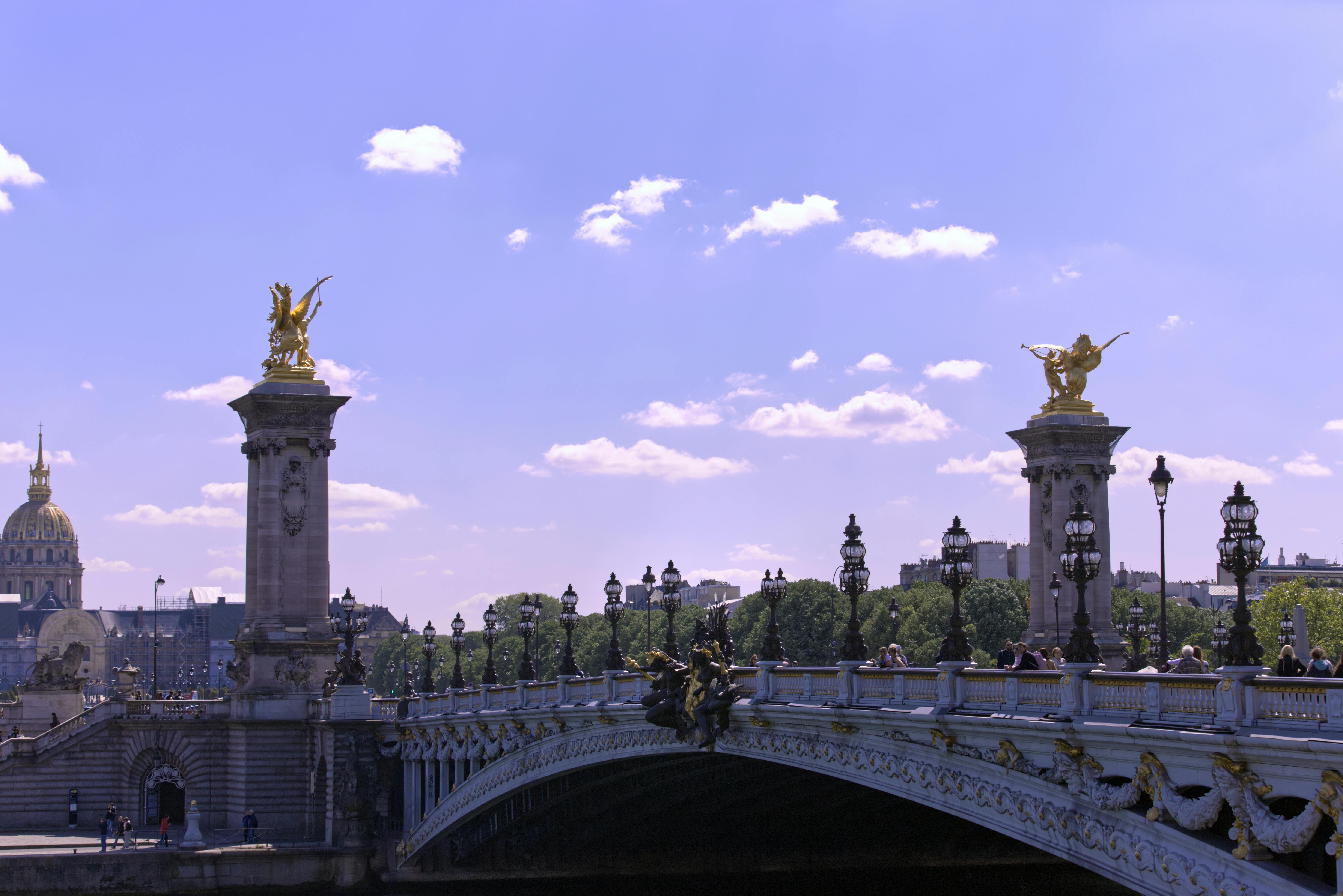 Arch Bridge with Golden Statues · Free Stock Photo