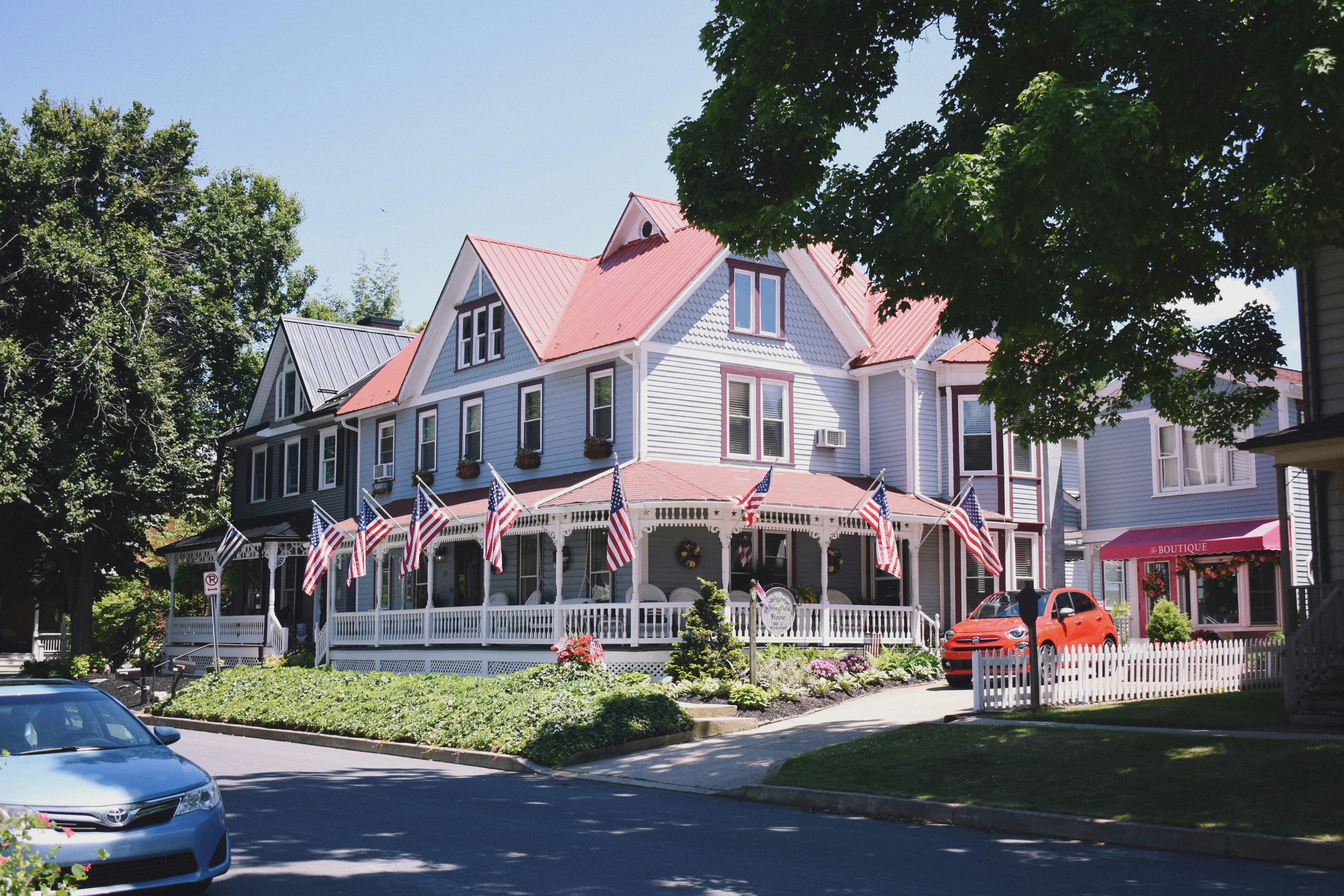 Decorated with American Flags Inn Boalsburg · Free Stock Photo