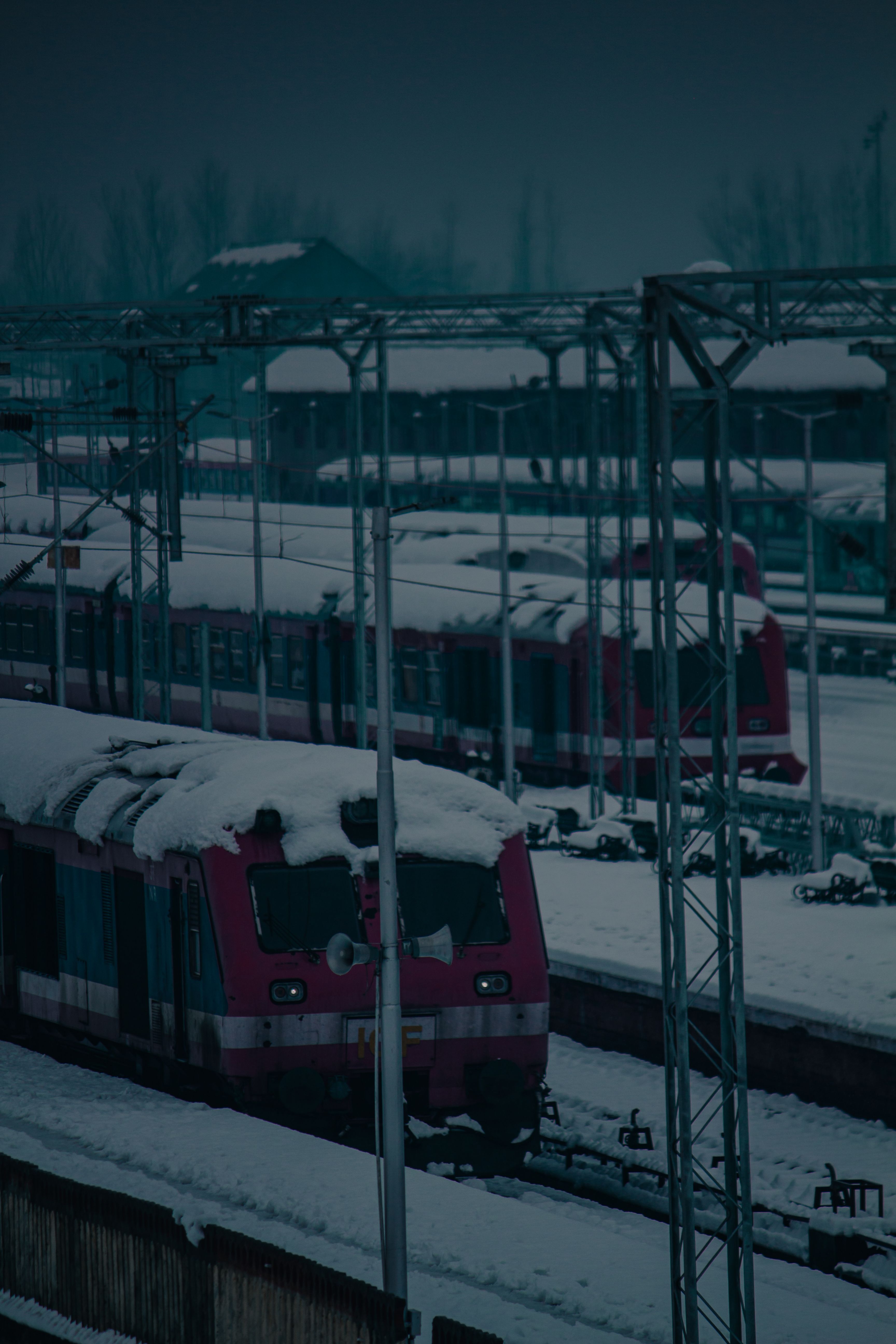 Trains Covered with Snow at the Railway Station · Free Stock Photo