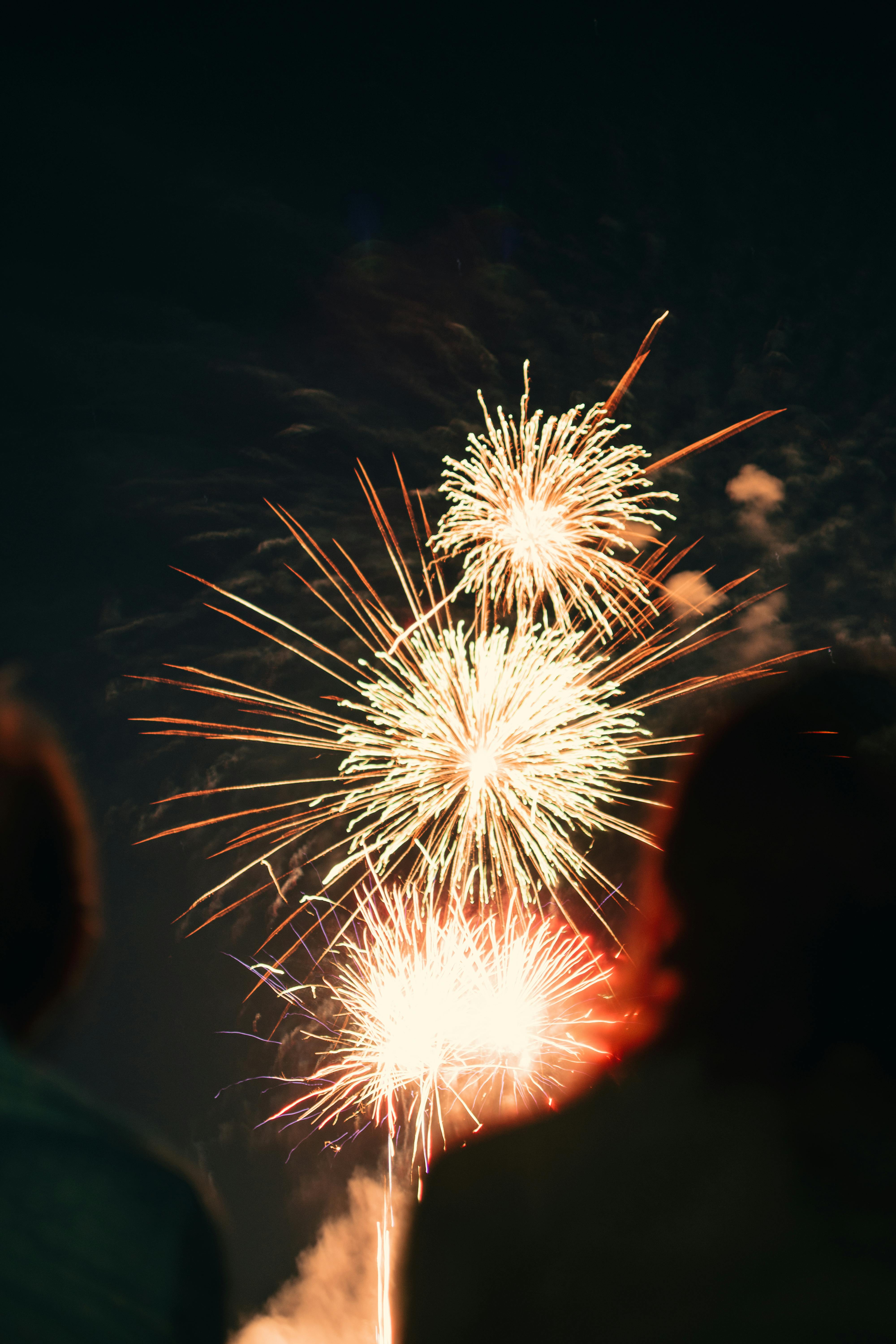 Spectators Watching a Fireworks Show in the Night Sky · Free Stock Photo