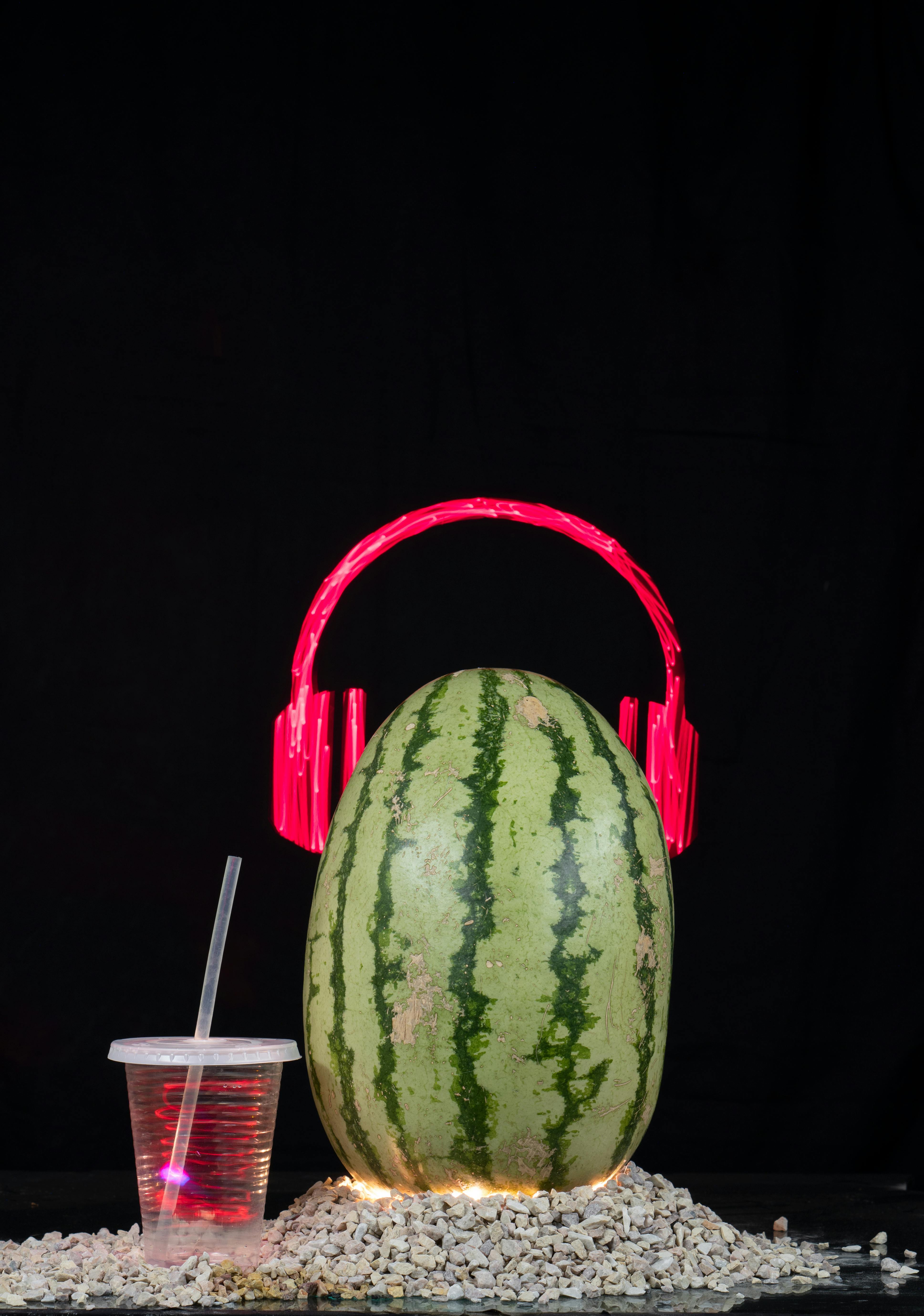 Red Headphone on Watermelon · Free Stock Photo
