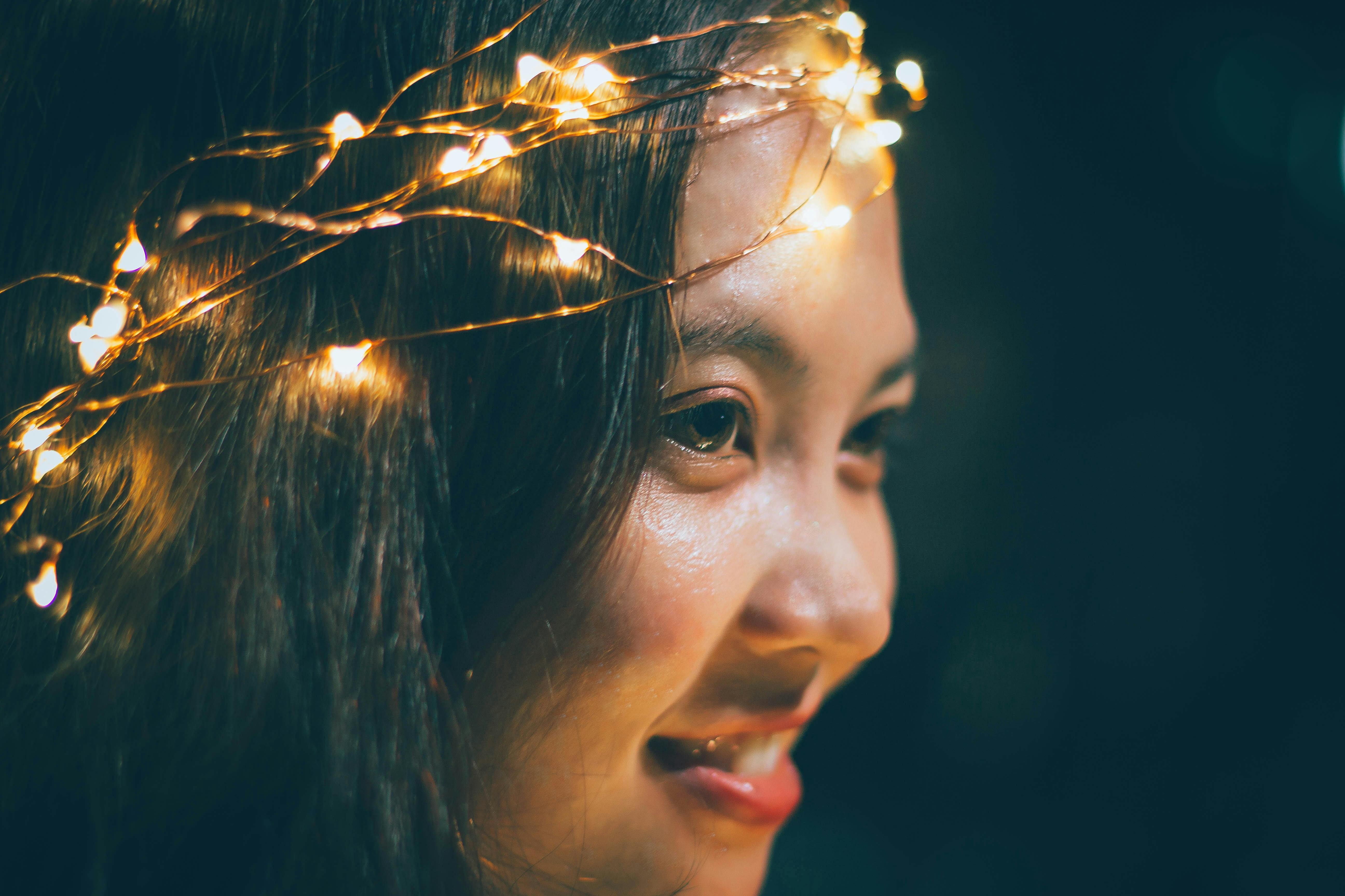 Woman Wearing String Lights · Free Stock Photo