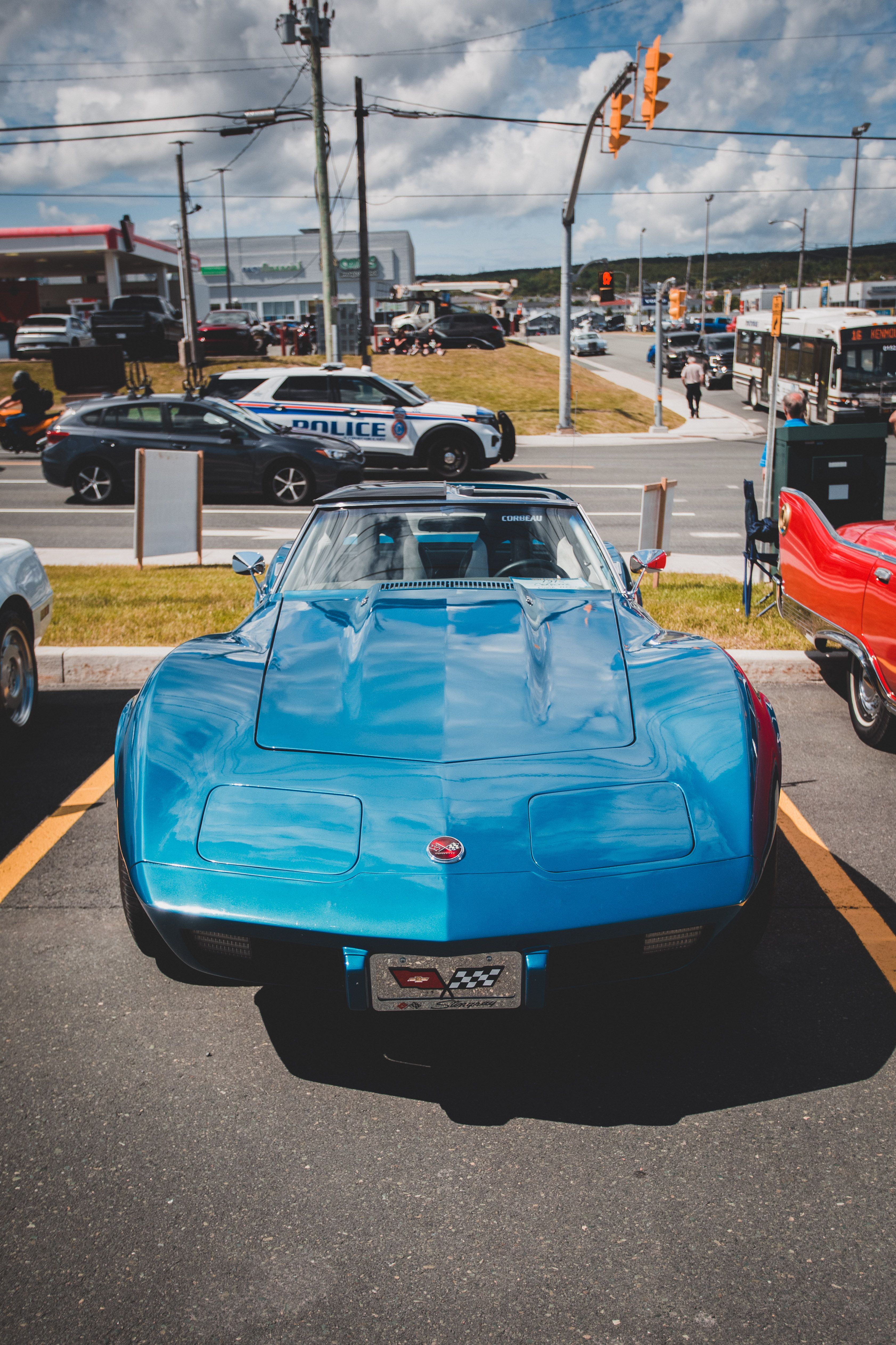 Classic Blue Car on Parking Lot · Free Stock Photo