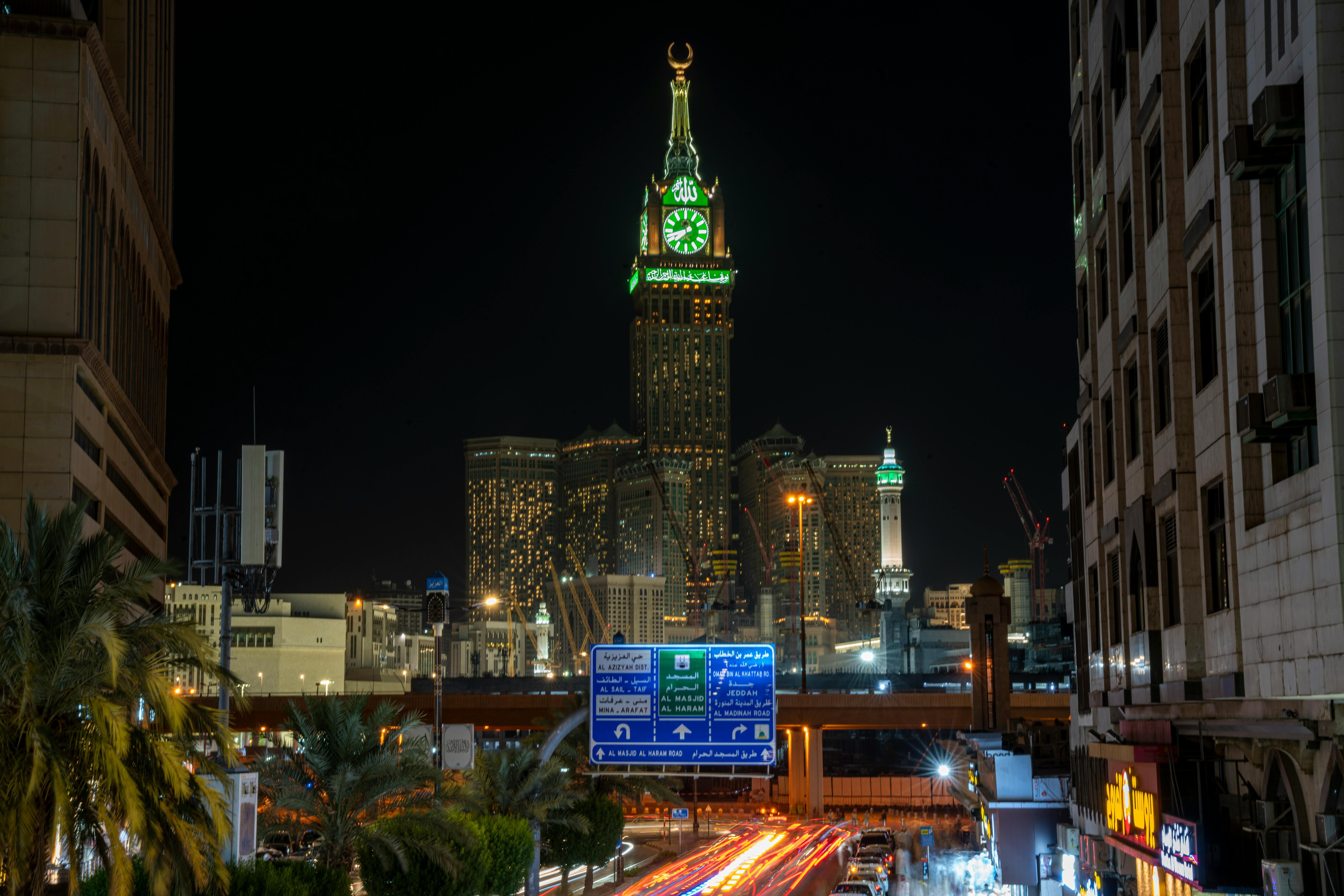 Makkah Royal Clock Tower Near City Buildings During Night Time · Free ...