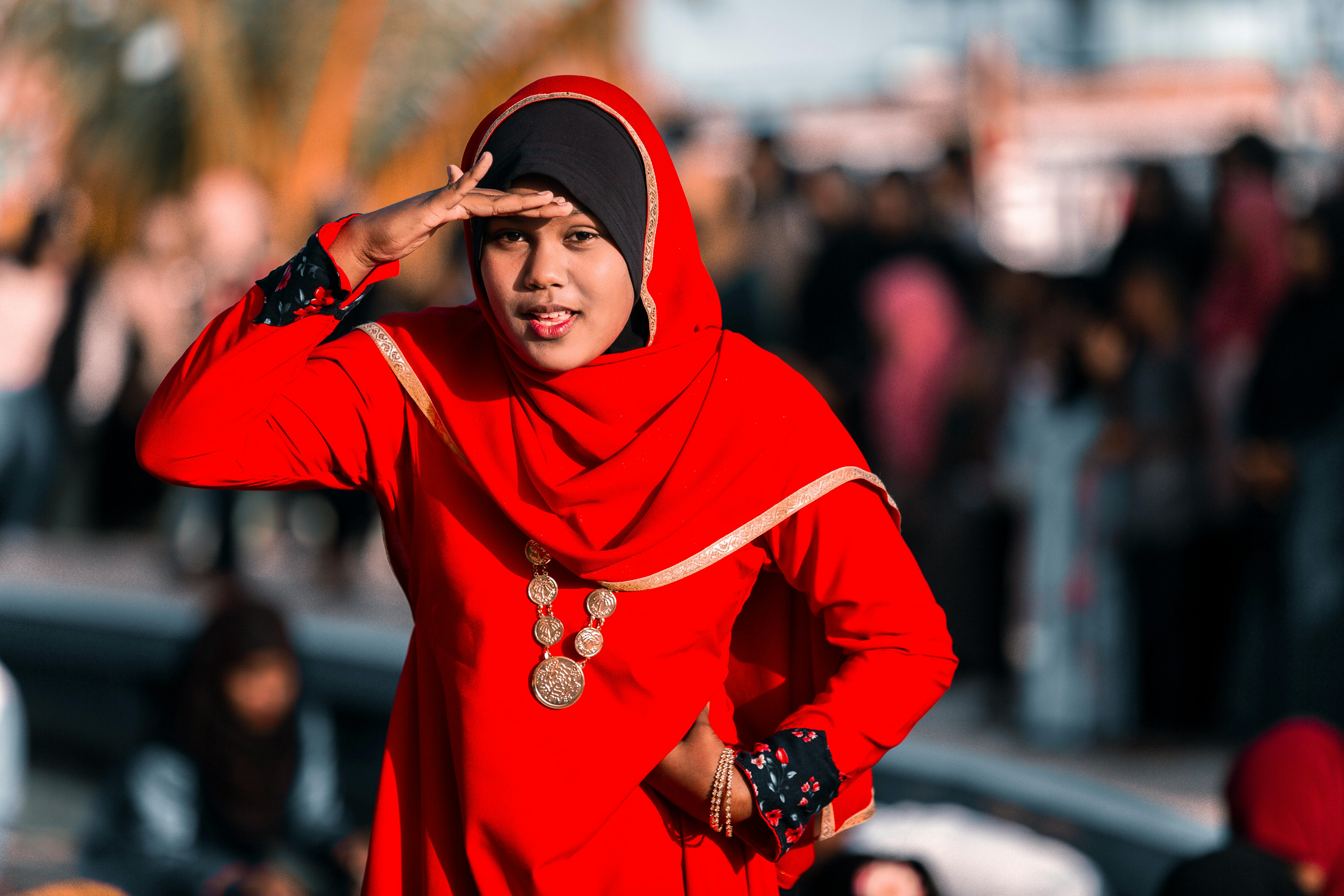 Girl in Traditional Maldivian Dhivehi Libaas Dress Shielding Her Eyes ...