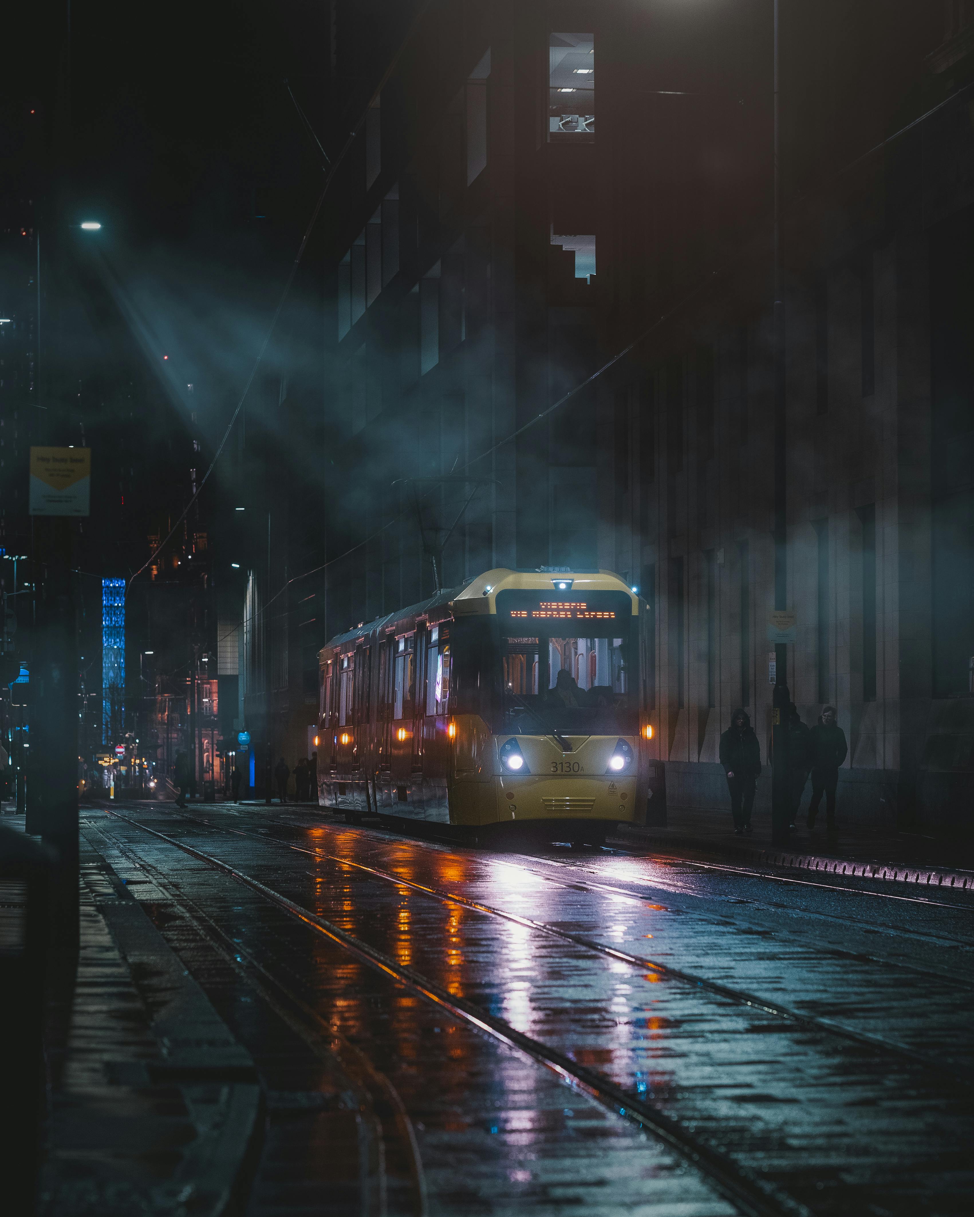Tram Lines Public Transport at Night Time · Free Stock Photo