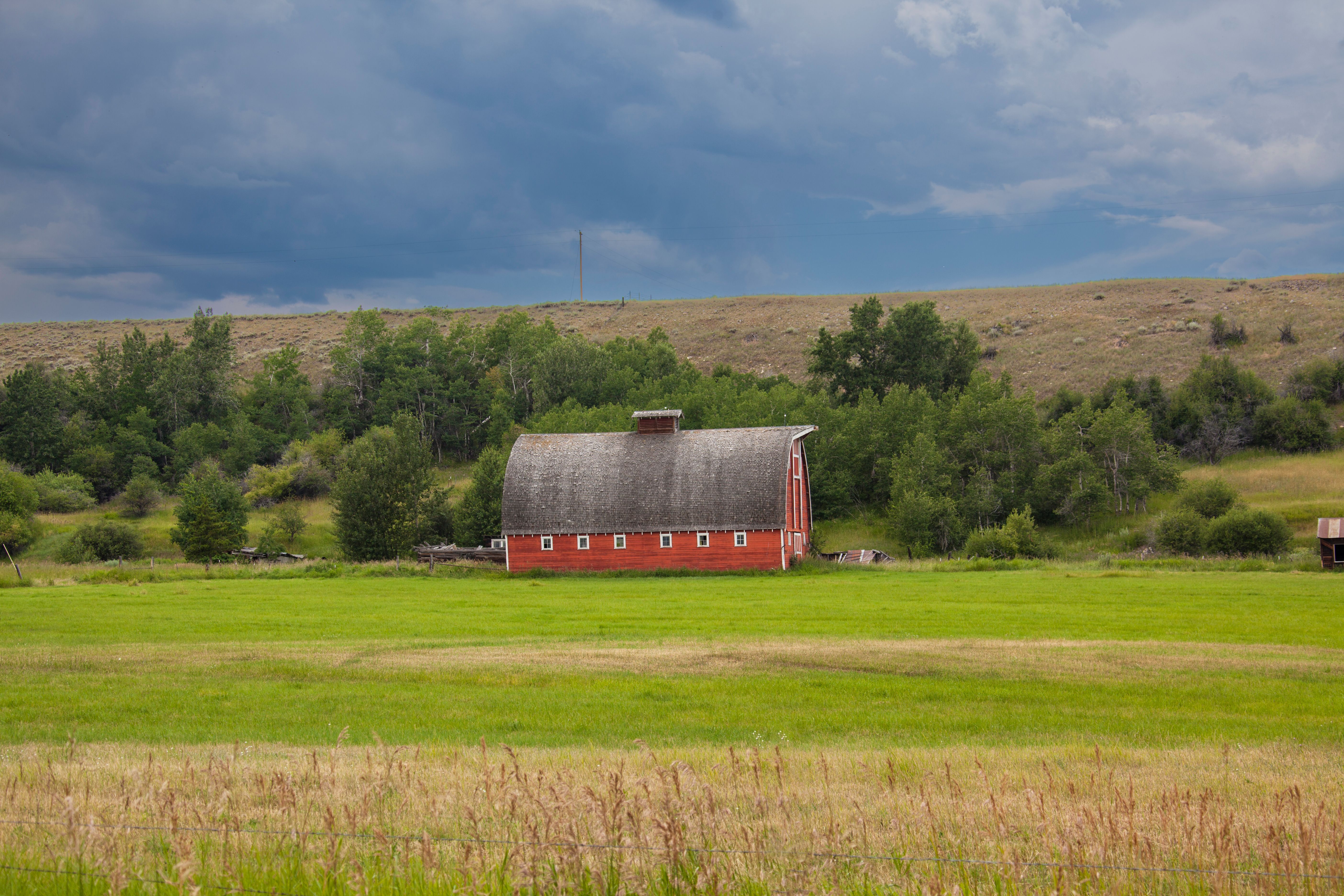 Red and Brown Barn on Green Grass Field Under Blue Sky · Free Stock Photo