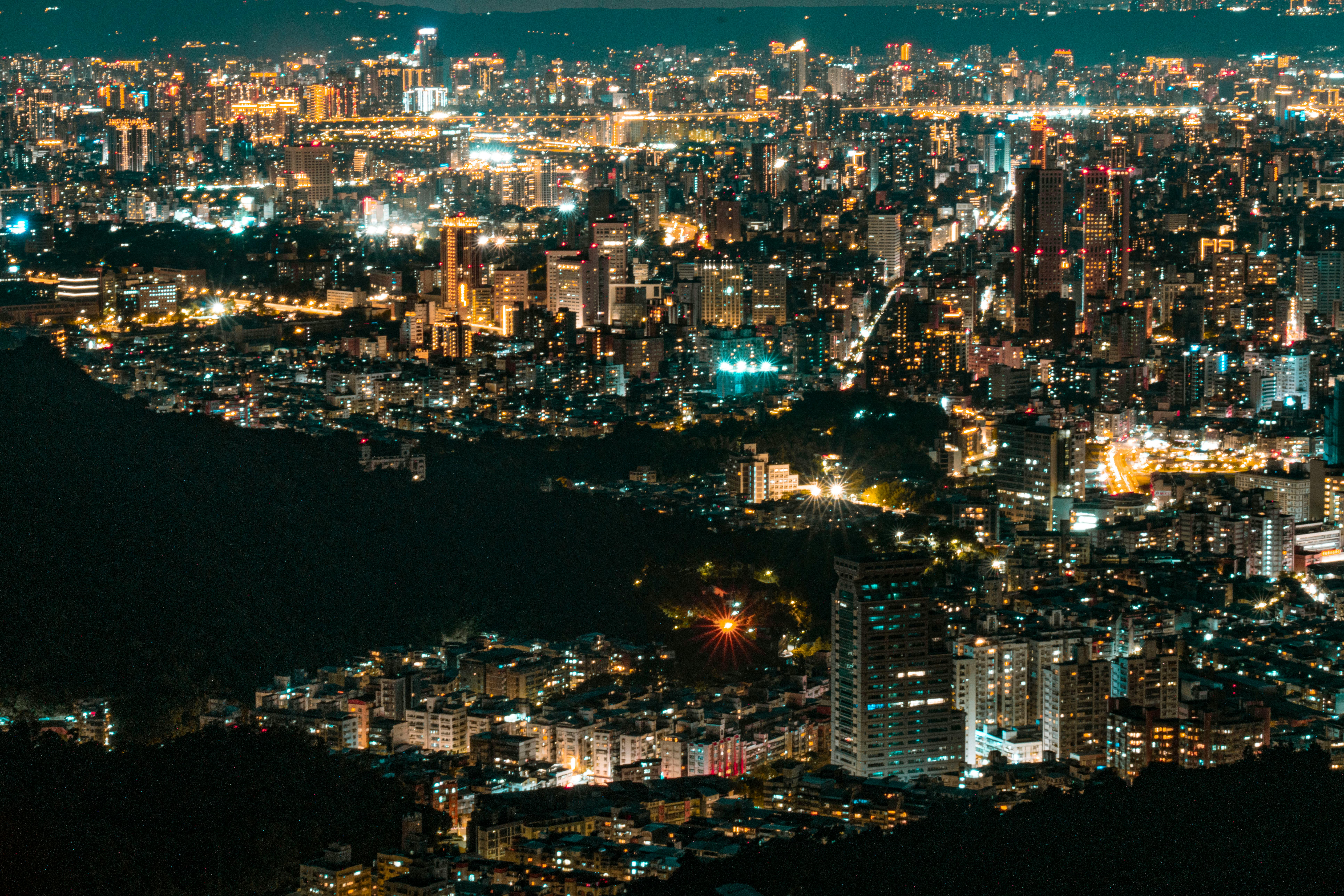 Aerial View of City during Night Time · Free Stock Photo