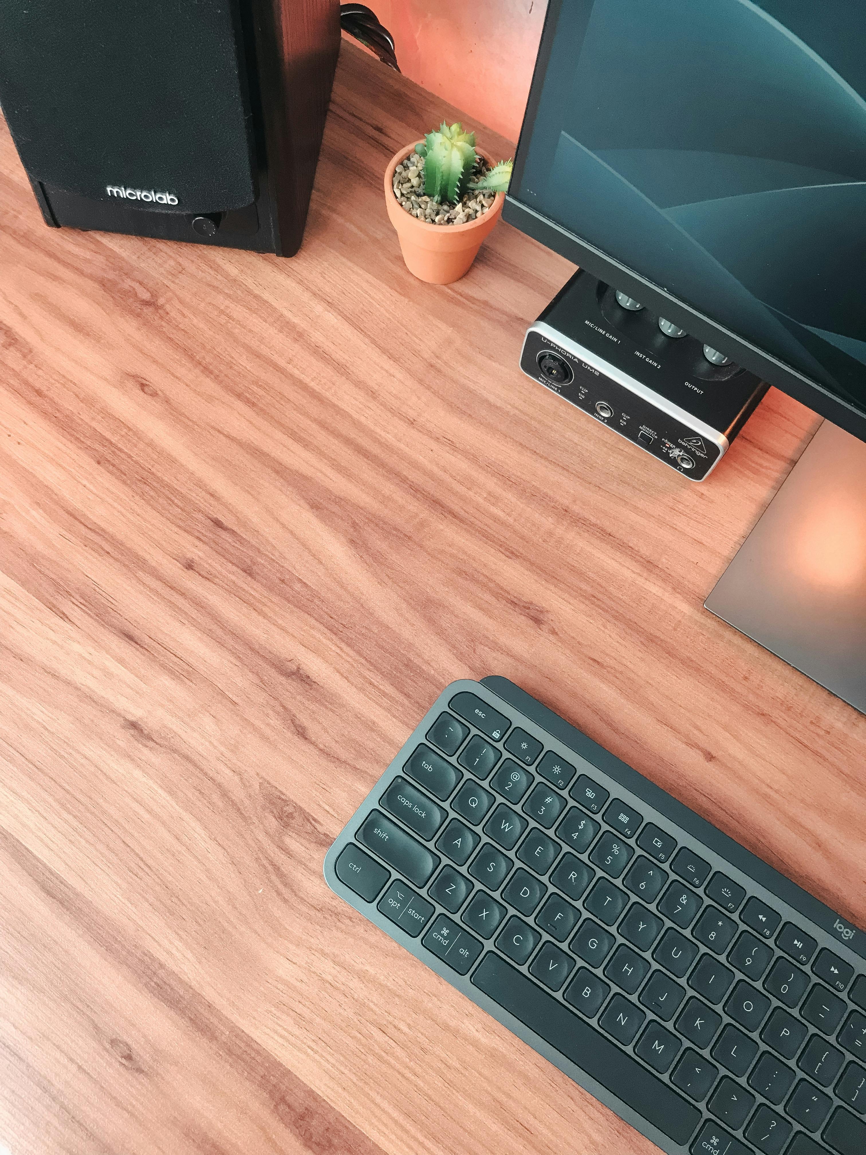 Overhead Shot of a Computer Desk · Free Stock Photo
