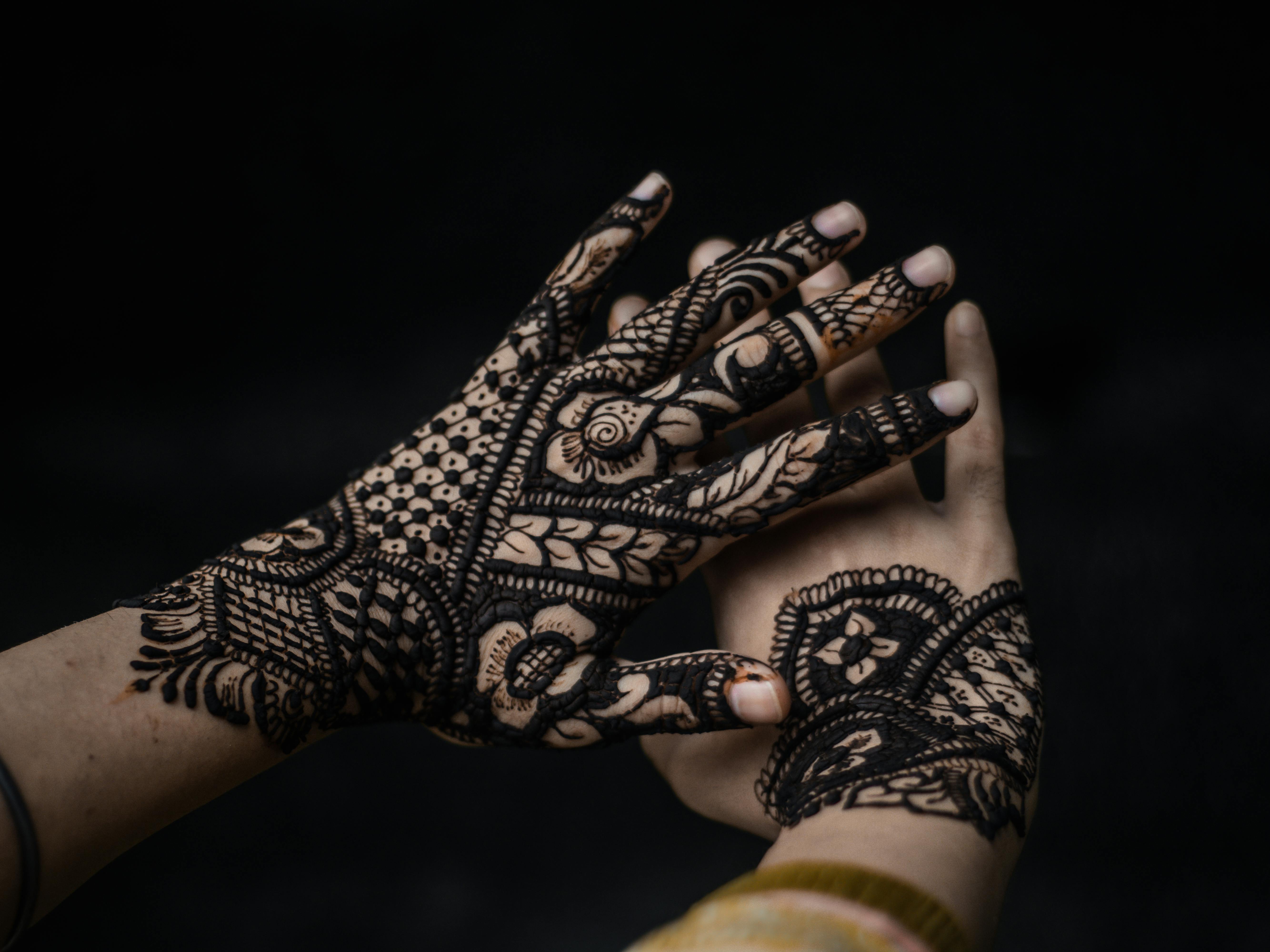 Photo of a Person Showing Mehndi Temporary Tattoo on the hand Palm ...
