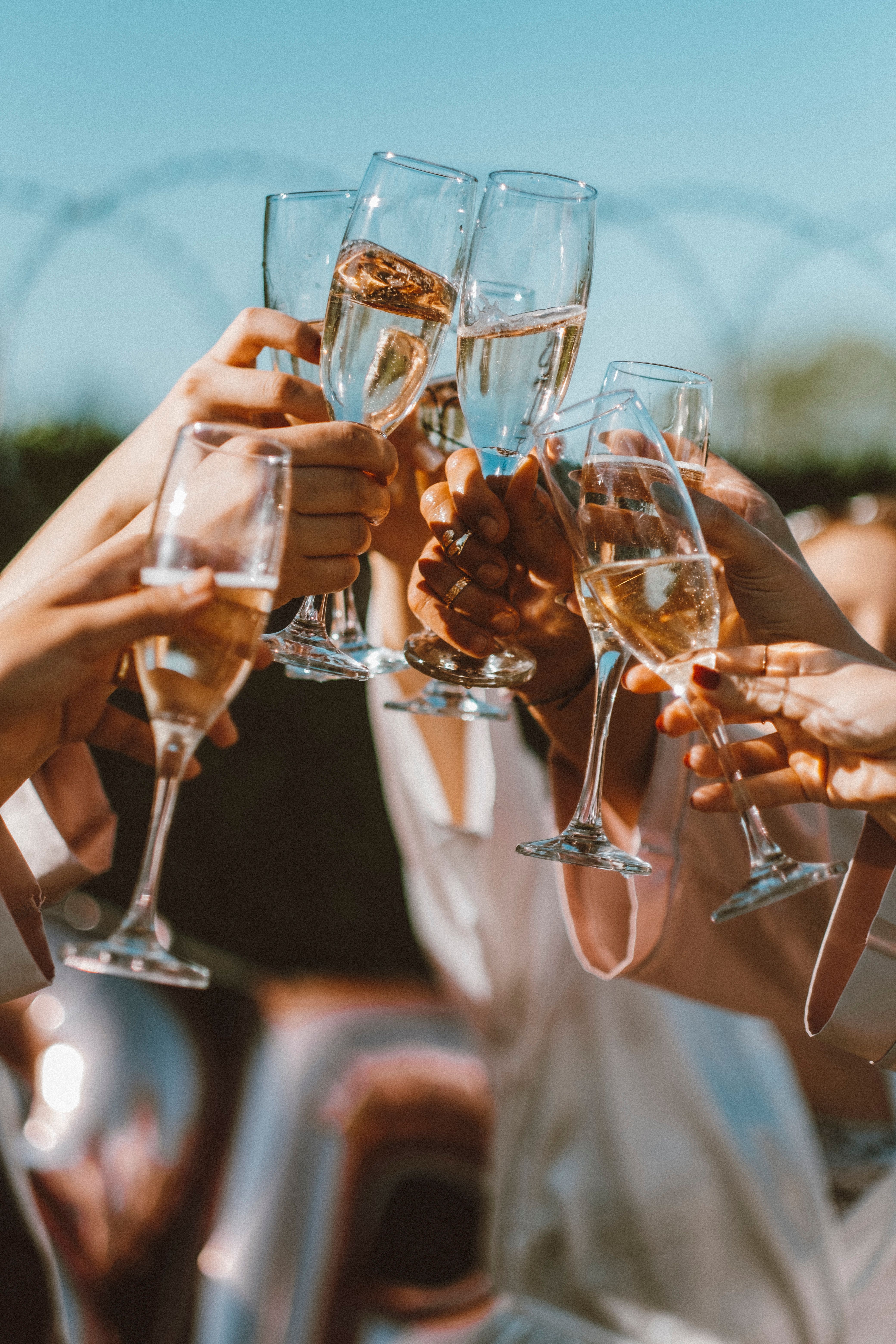 Hands Having a Toast Using a Glasses with White Wine · Free Stock Photo