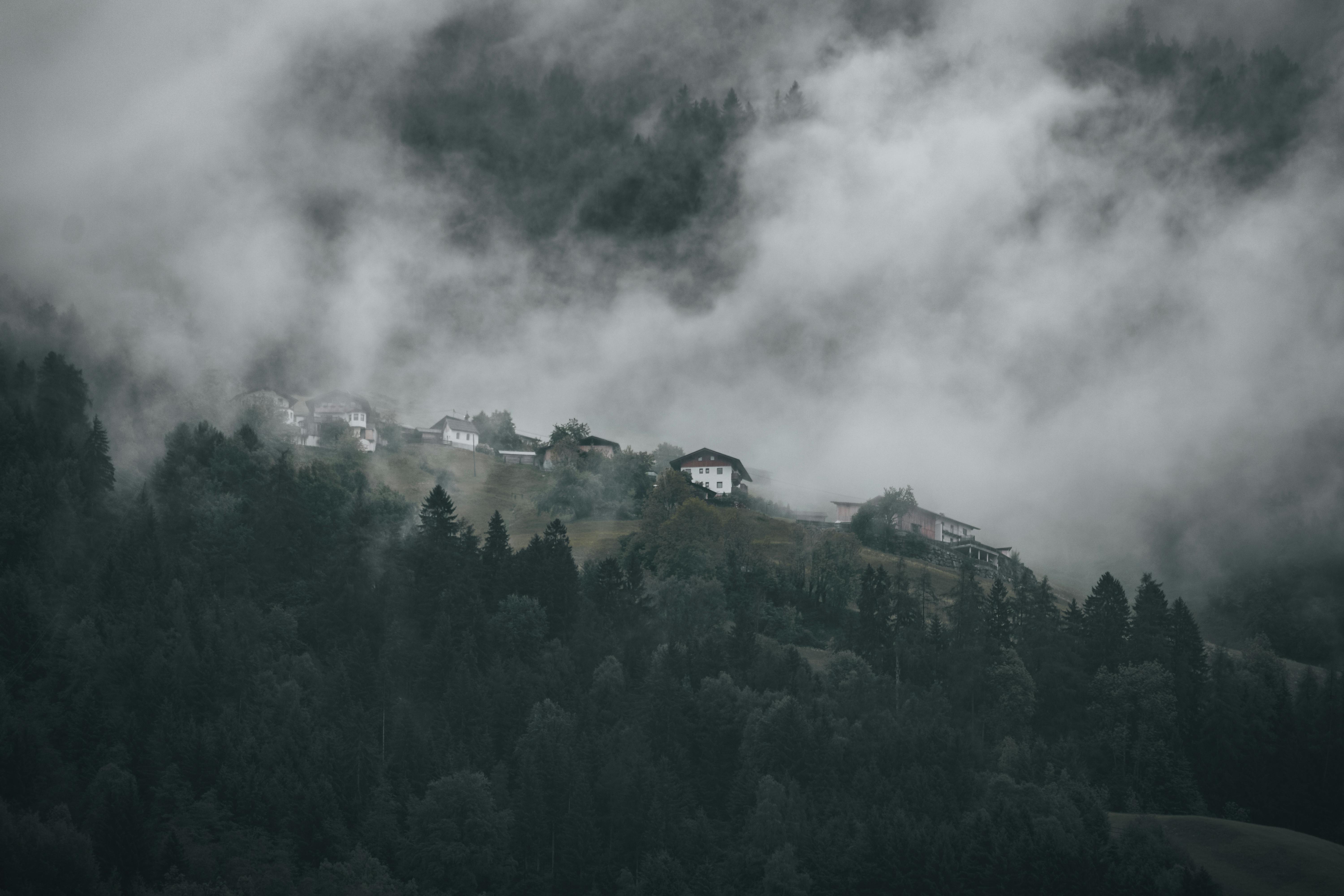 Foggy Mountain Top with Buildings · Free Stock Photo