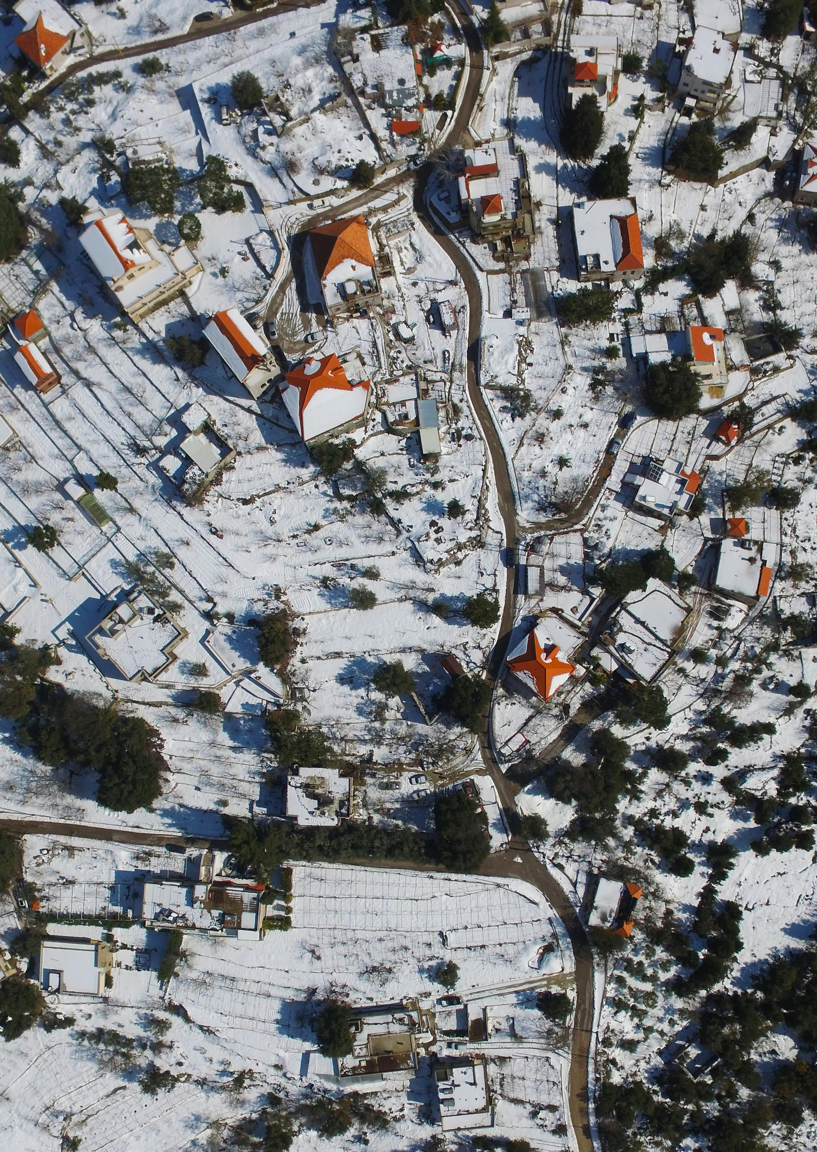 Aerial Photography of a Snow Covered Town · Free Stock Photo