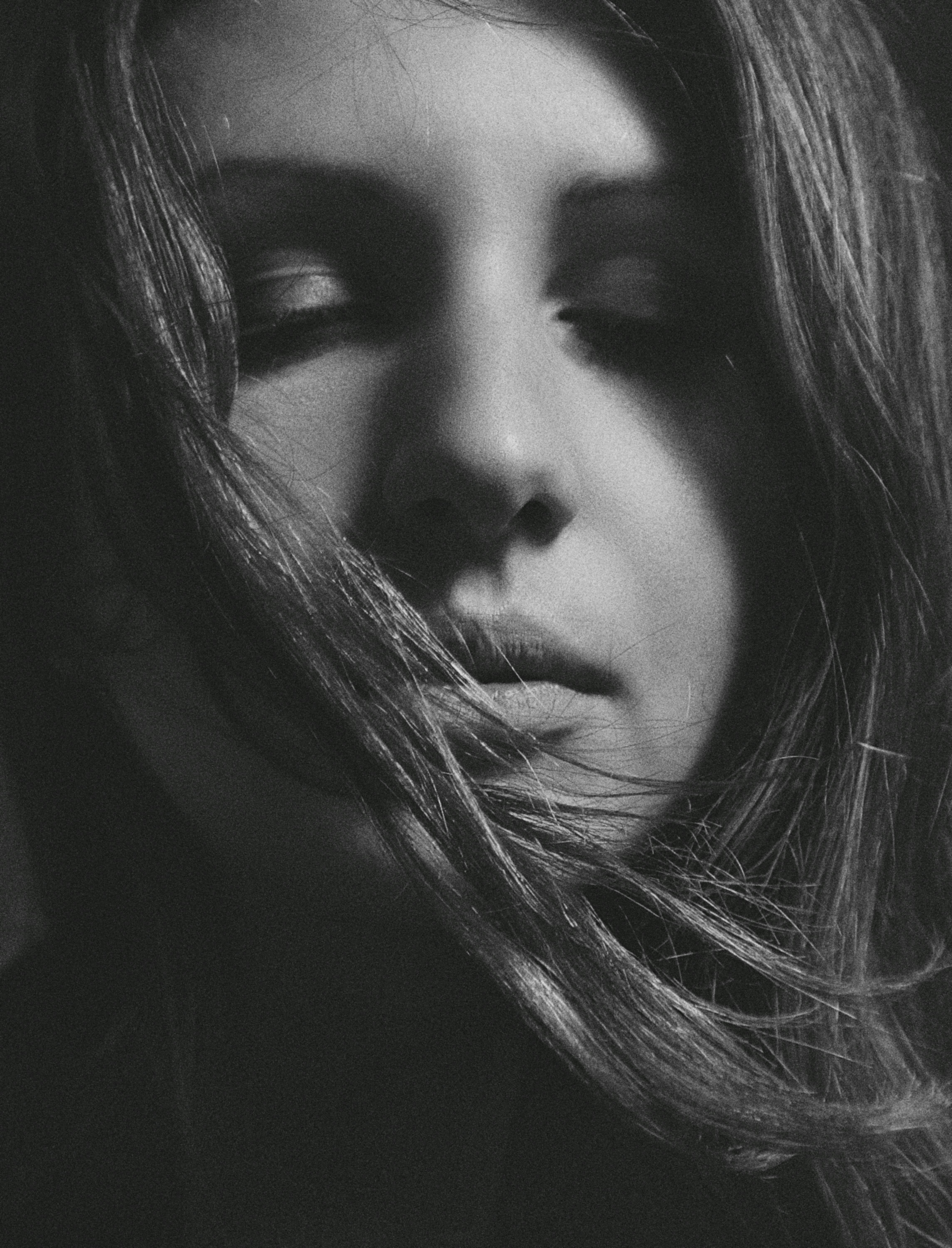 Grayscale Photo of Woman's Face · Free Stock Photo