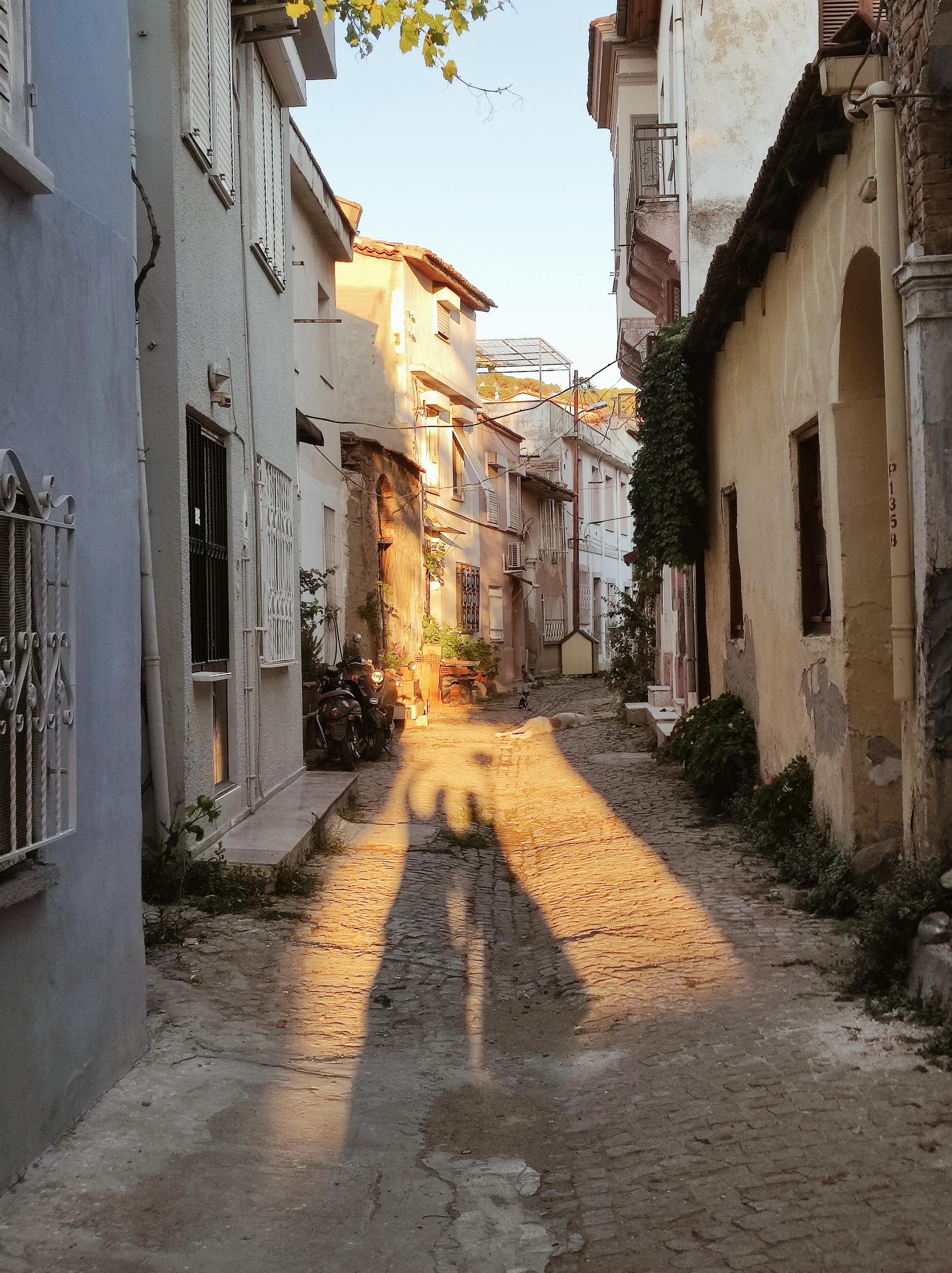 Shadow of Couple in Alley in Town at Sunset · Free Stock Photo