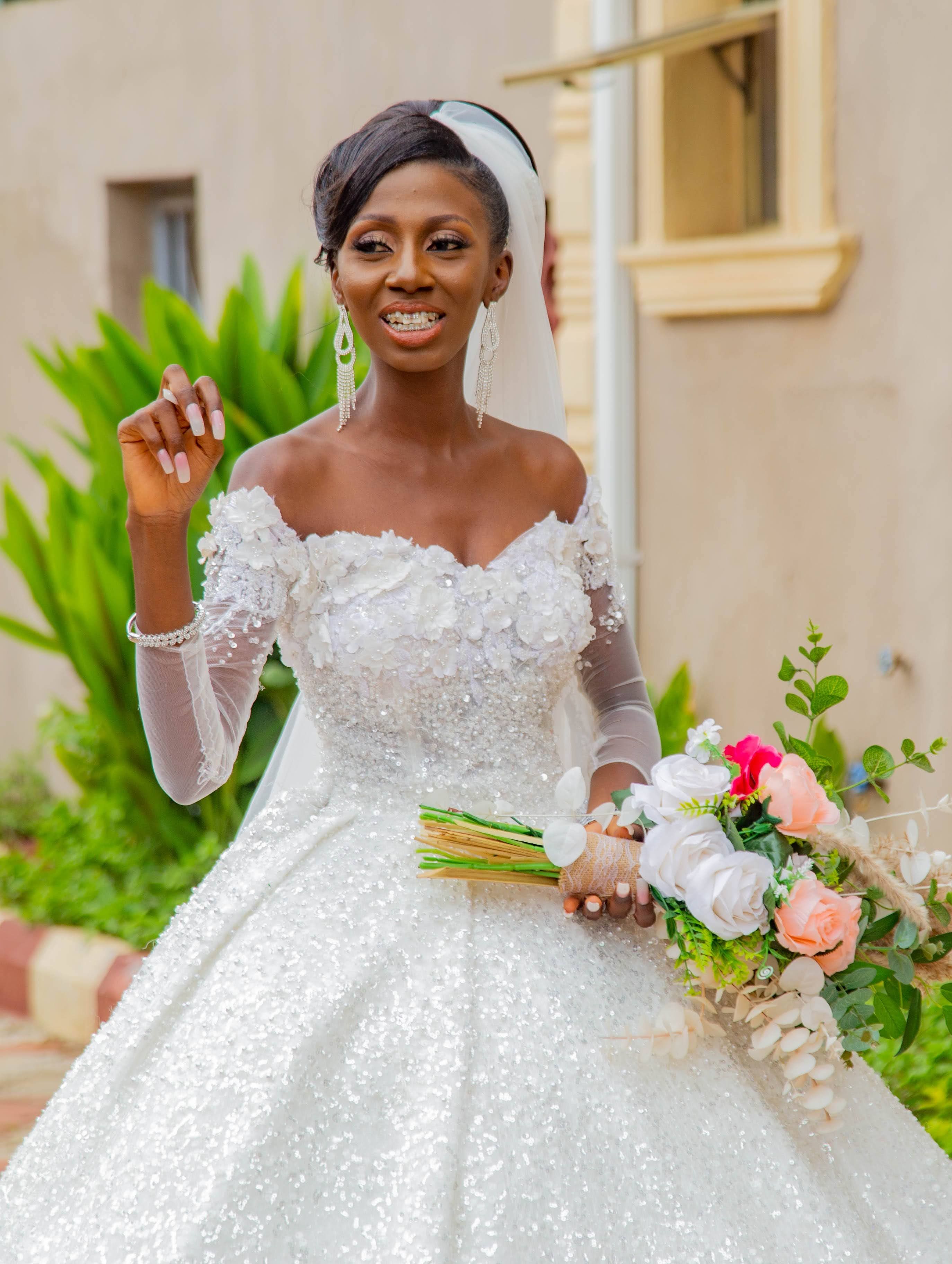 Photo of a Smiling Bride in a Pink Wedding Dress · Free Stock Photo