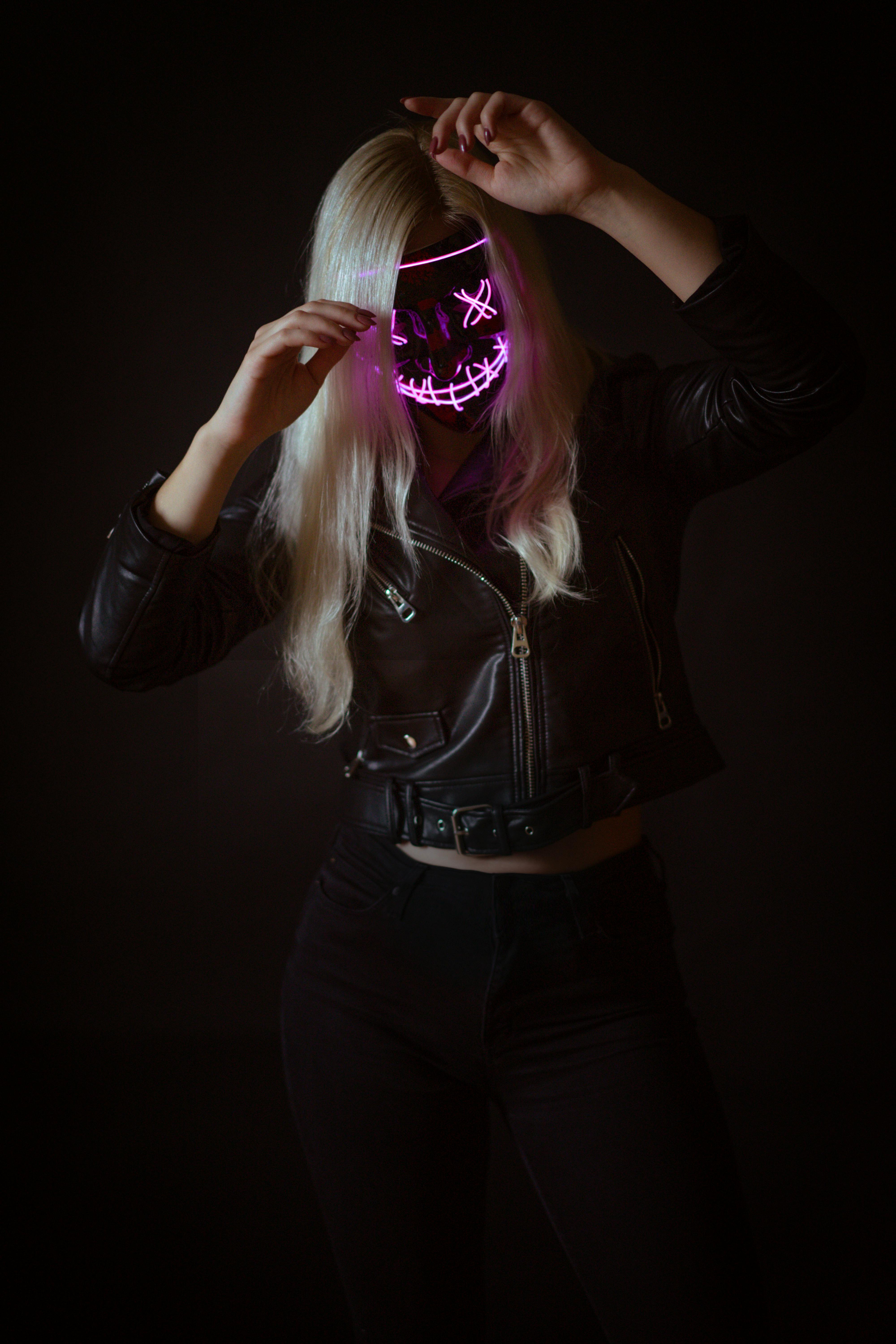 Woman Wearing a Neon Light Face Mask · Free Stock Photo
