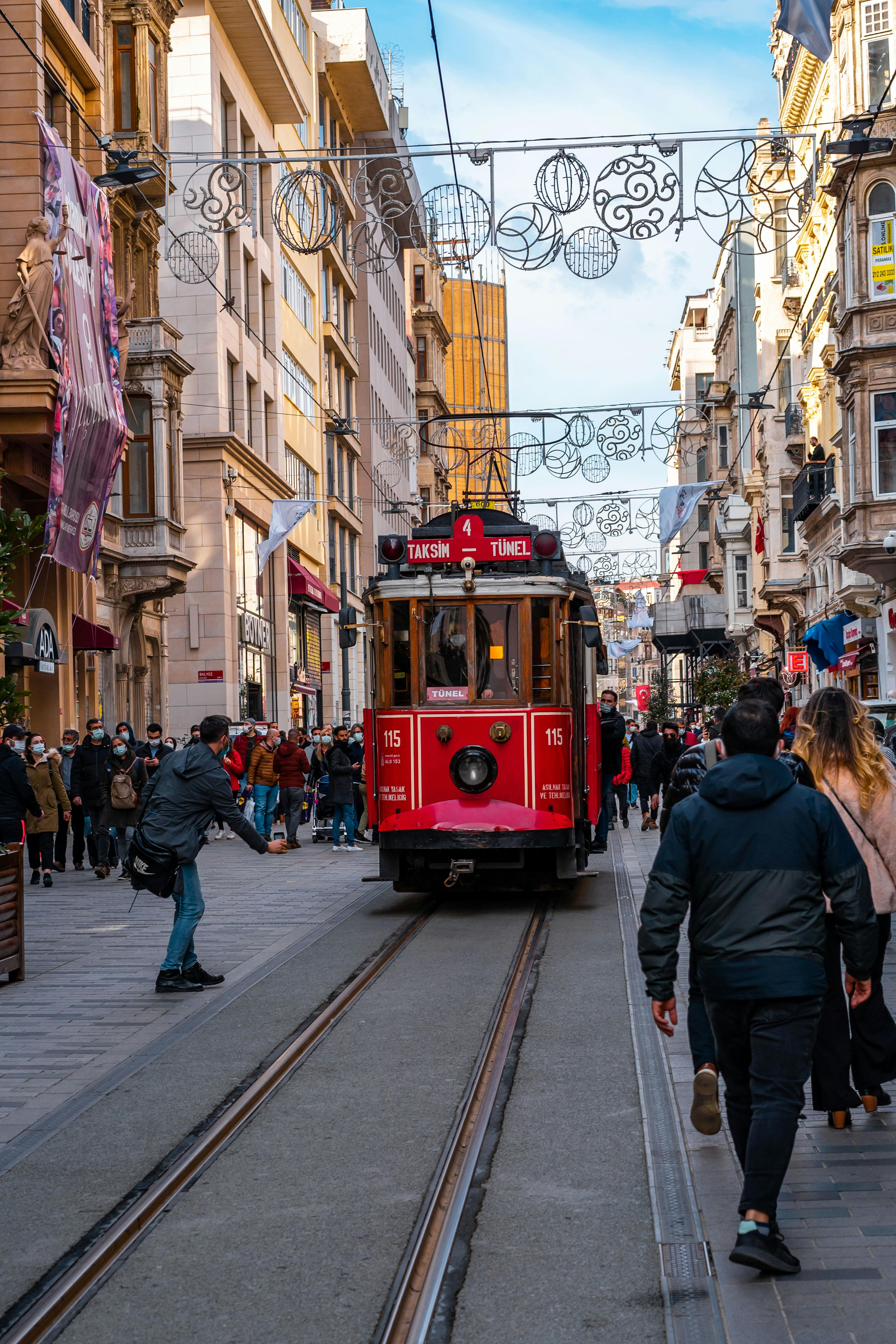 Historic Red Tram of Istanbul Nostalgic Tramways on Crowded Alley ...