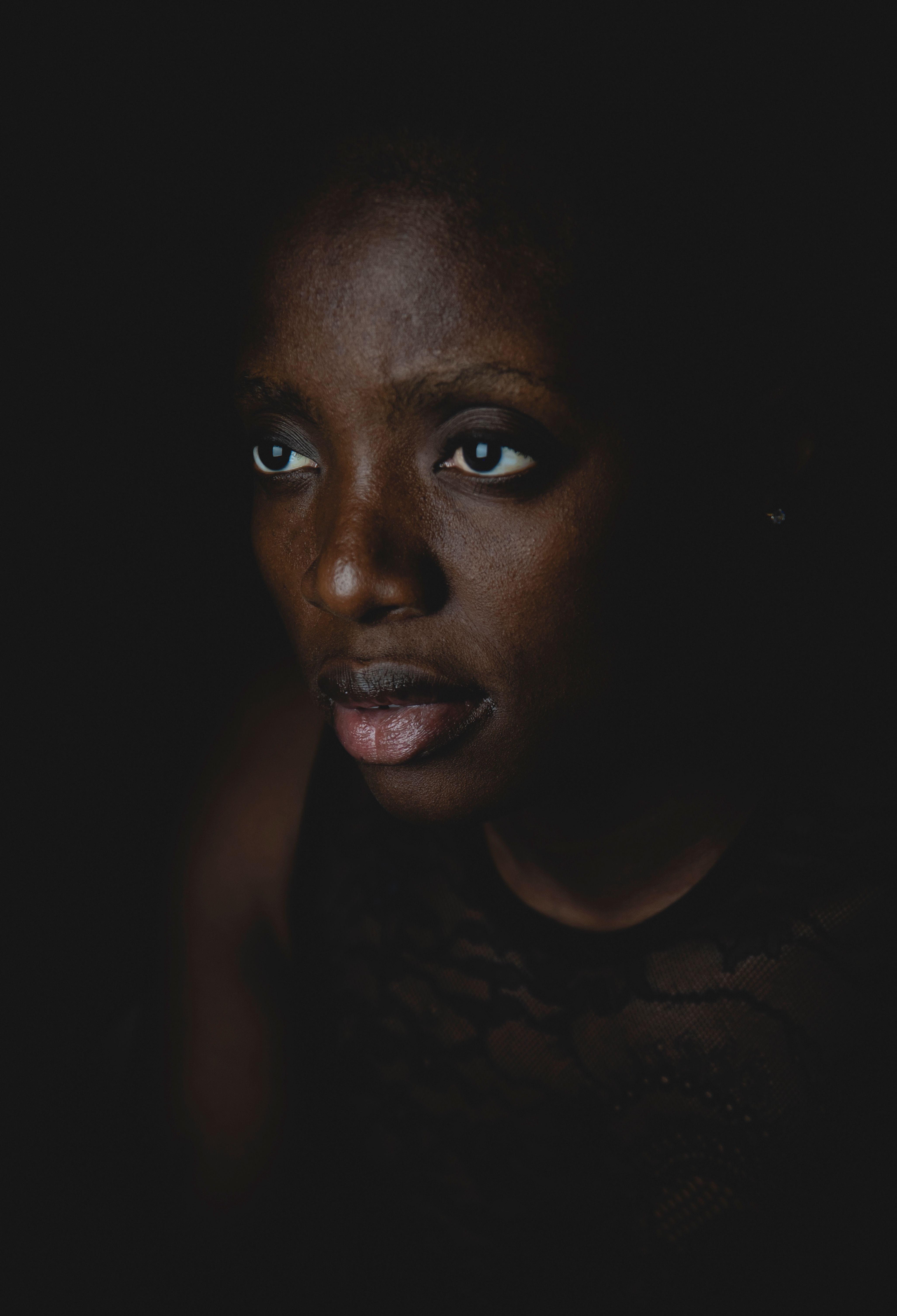 Woman in Black Eyes in the Dark · Free Stock Photo