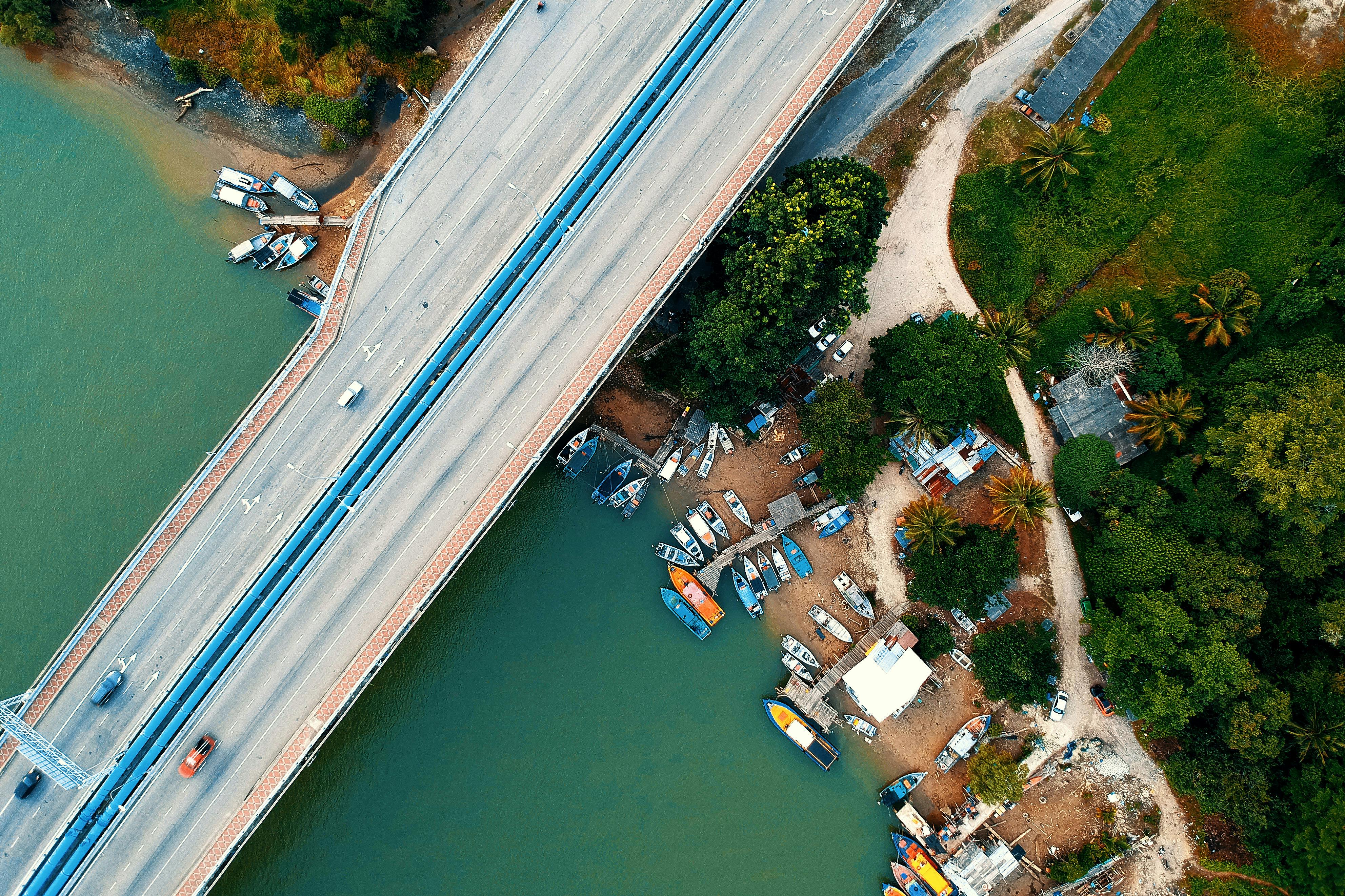 Aerial Photo Photography of Vehicle Passing Through the Bridge · Free ...