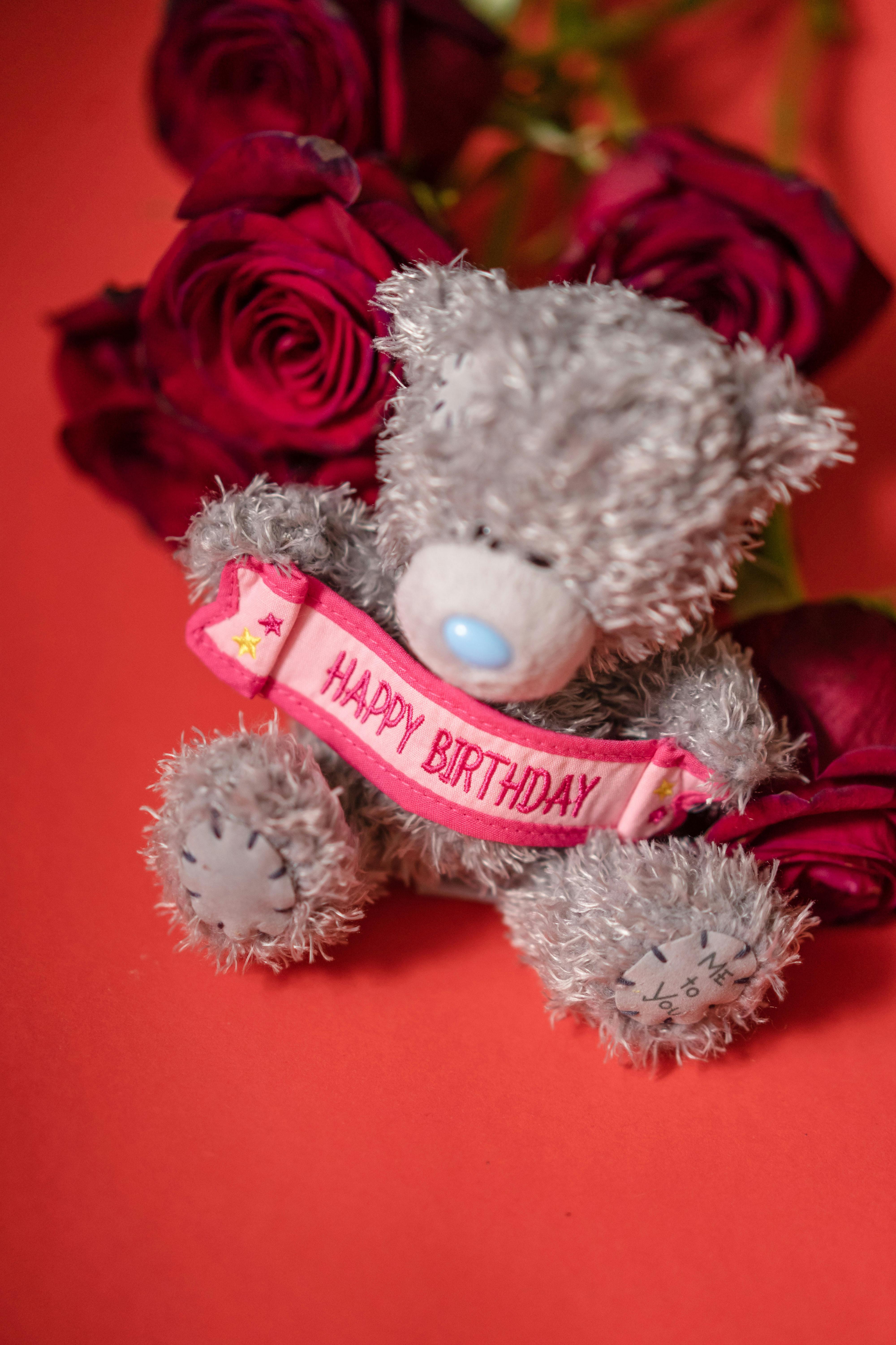 Happy Birthday Teddy Bear With Flowers