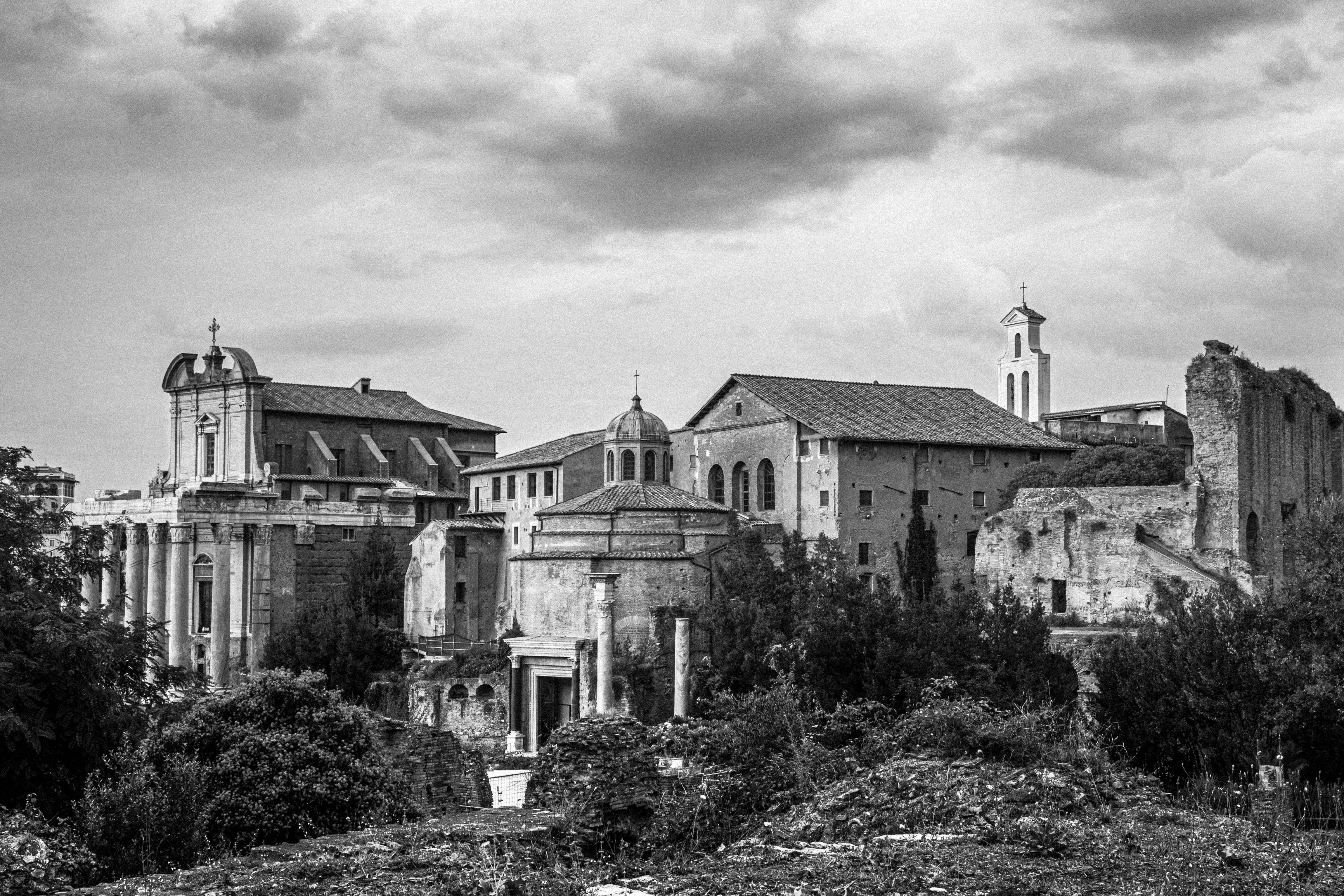 Grayscale Photo of Old Church Buildings · Free Stock Photo