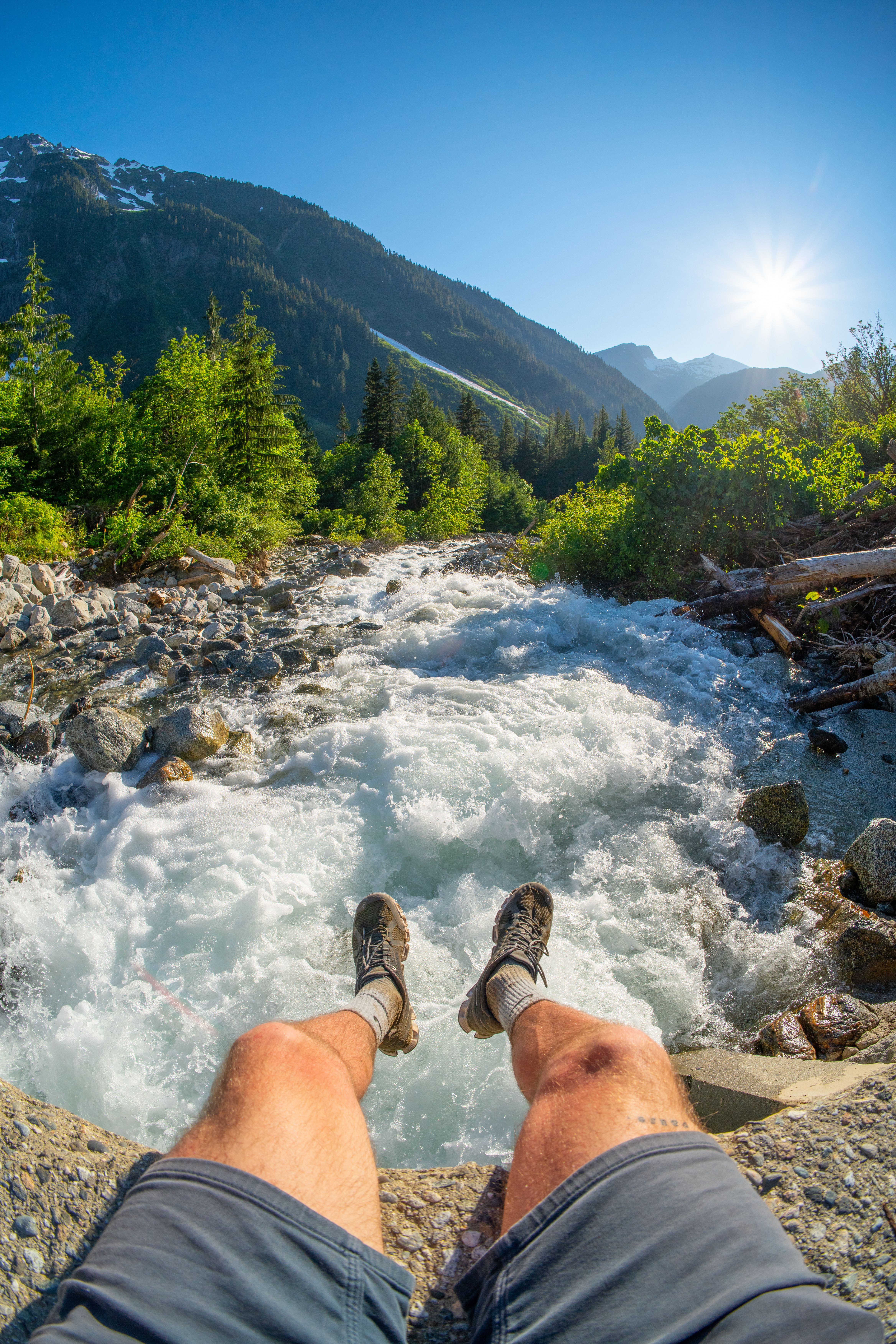 The Point of View of a Man Sitting over a Cascading River · Free Stock ...