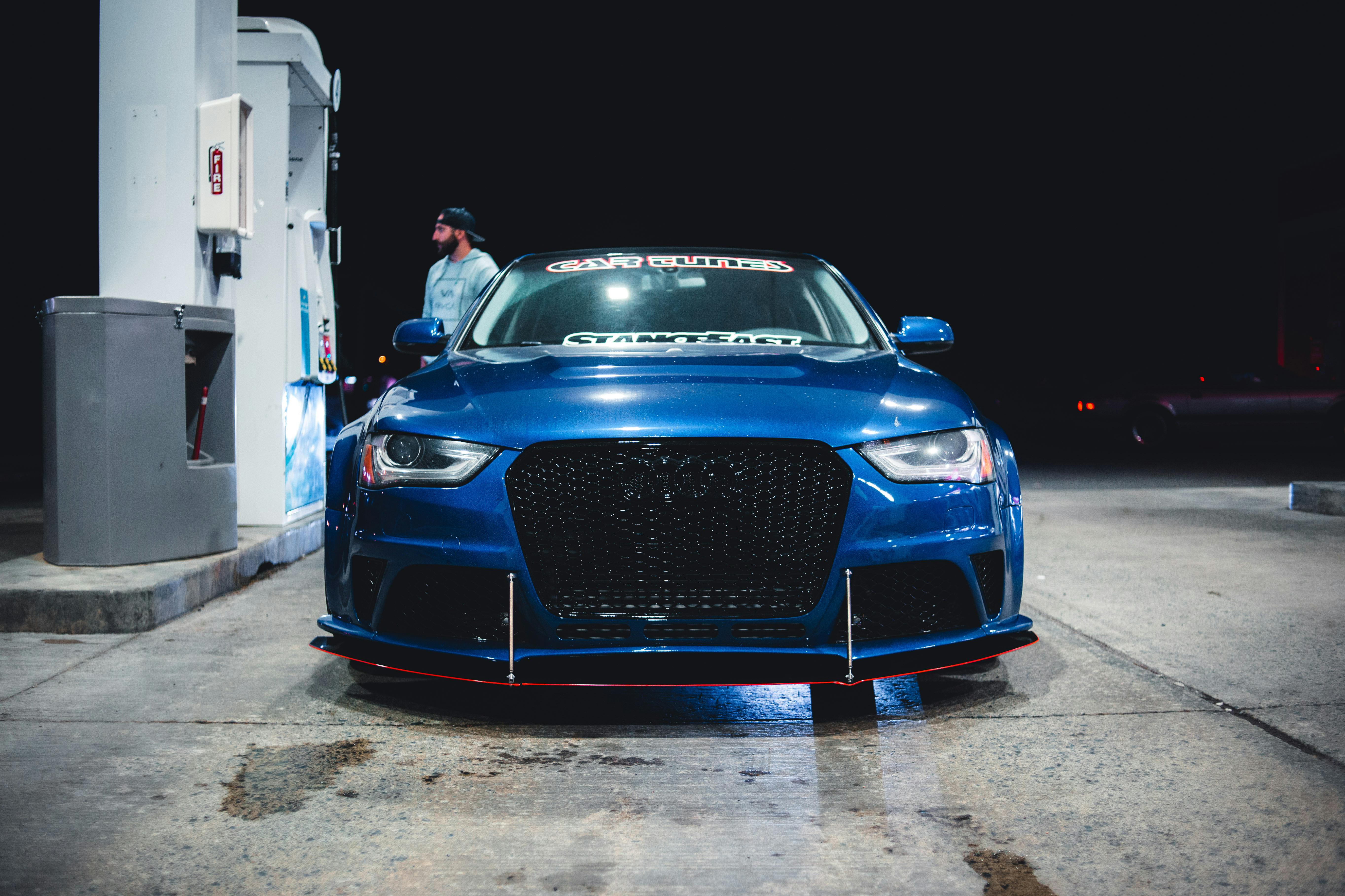 Blue Car at the Gasoline Station · Free Stock Photo