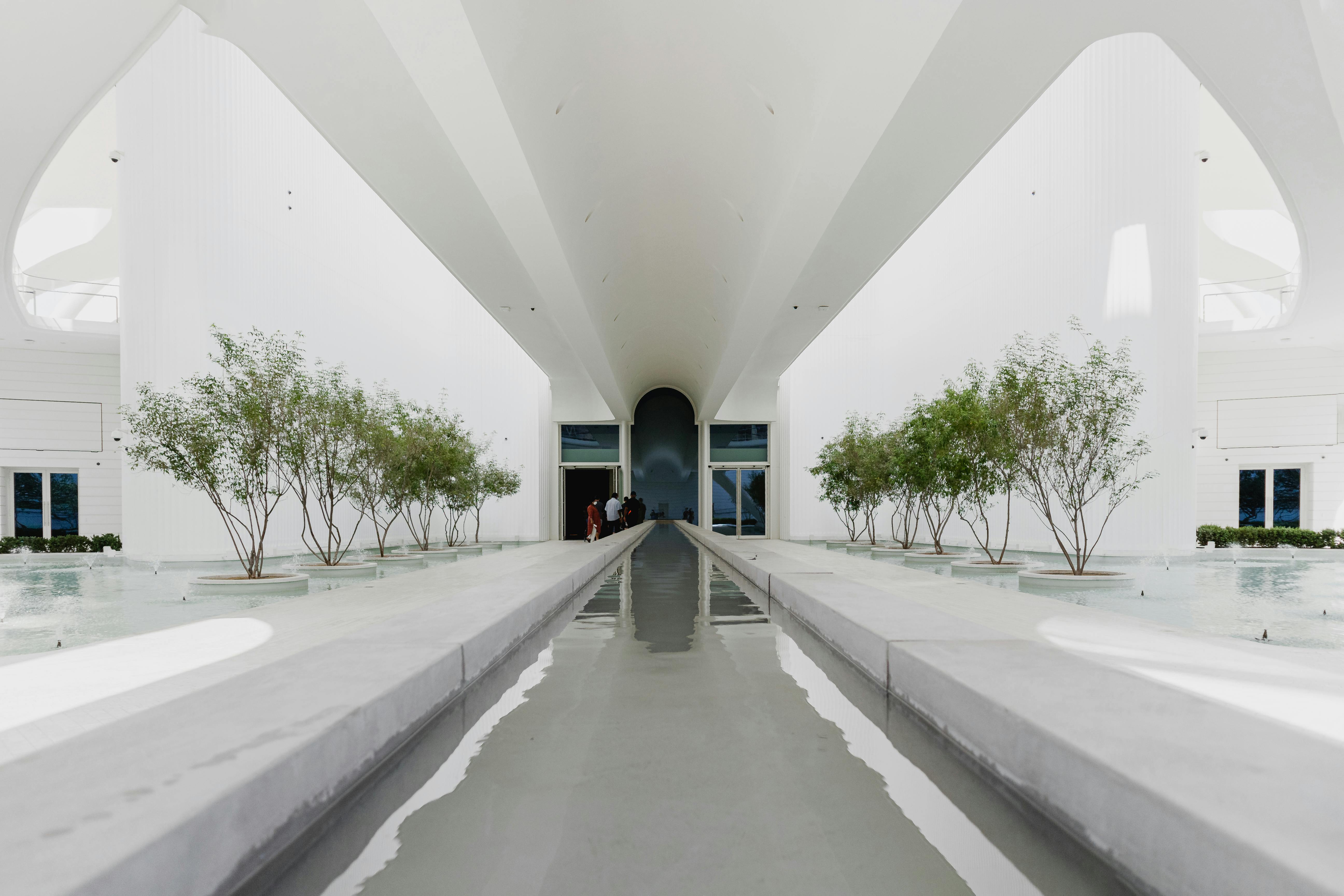Canal, Trees and Modern Building Entrance · Free Stock Photo