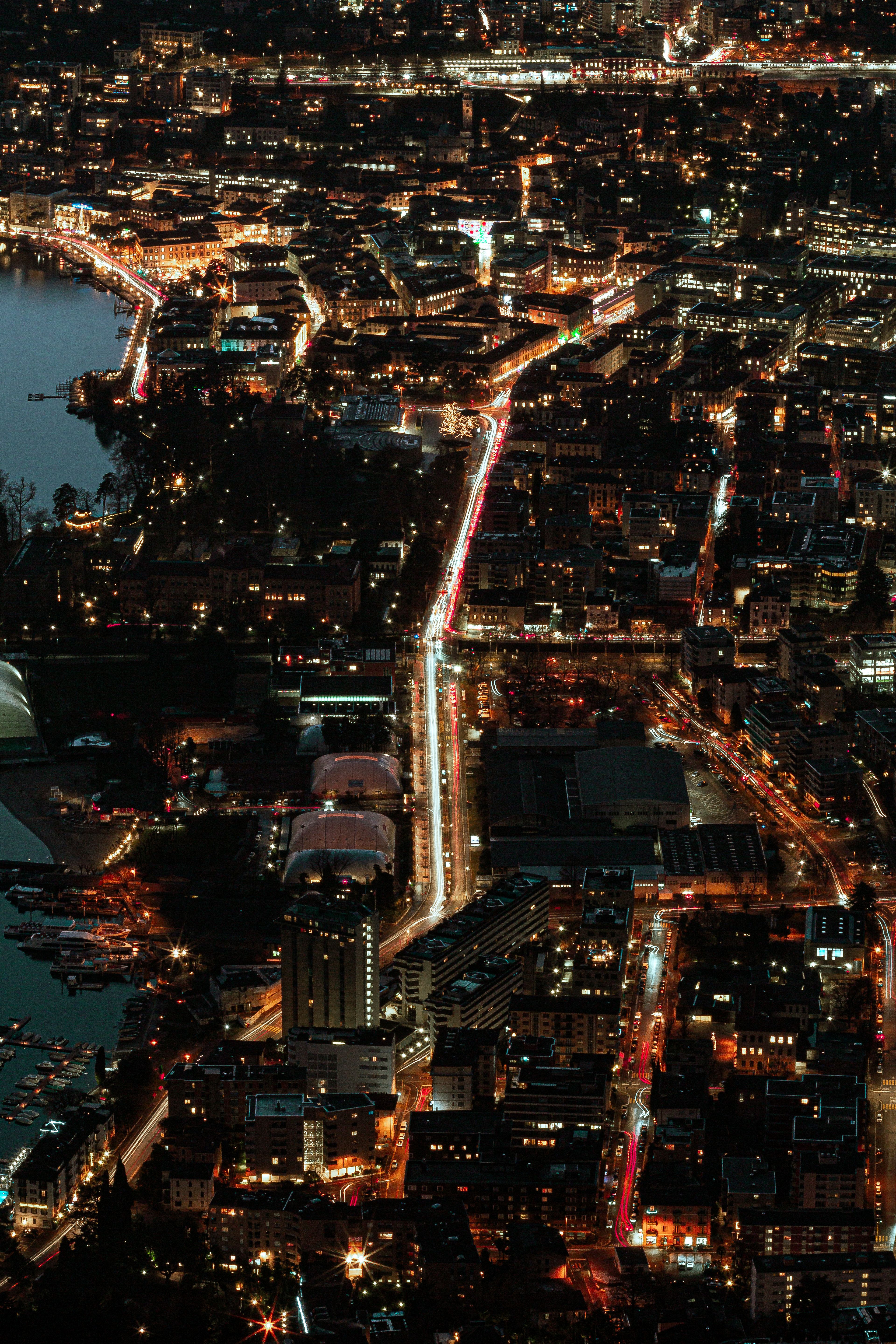 Drone Shot of a City at Night · Free Stock Photo