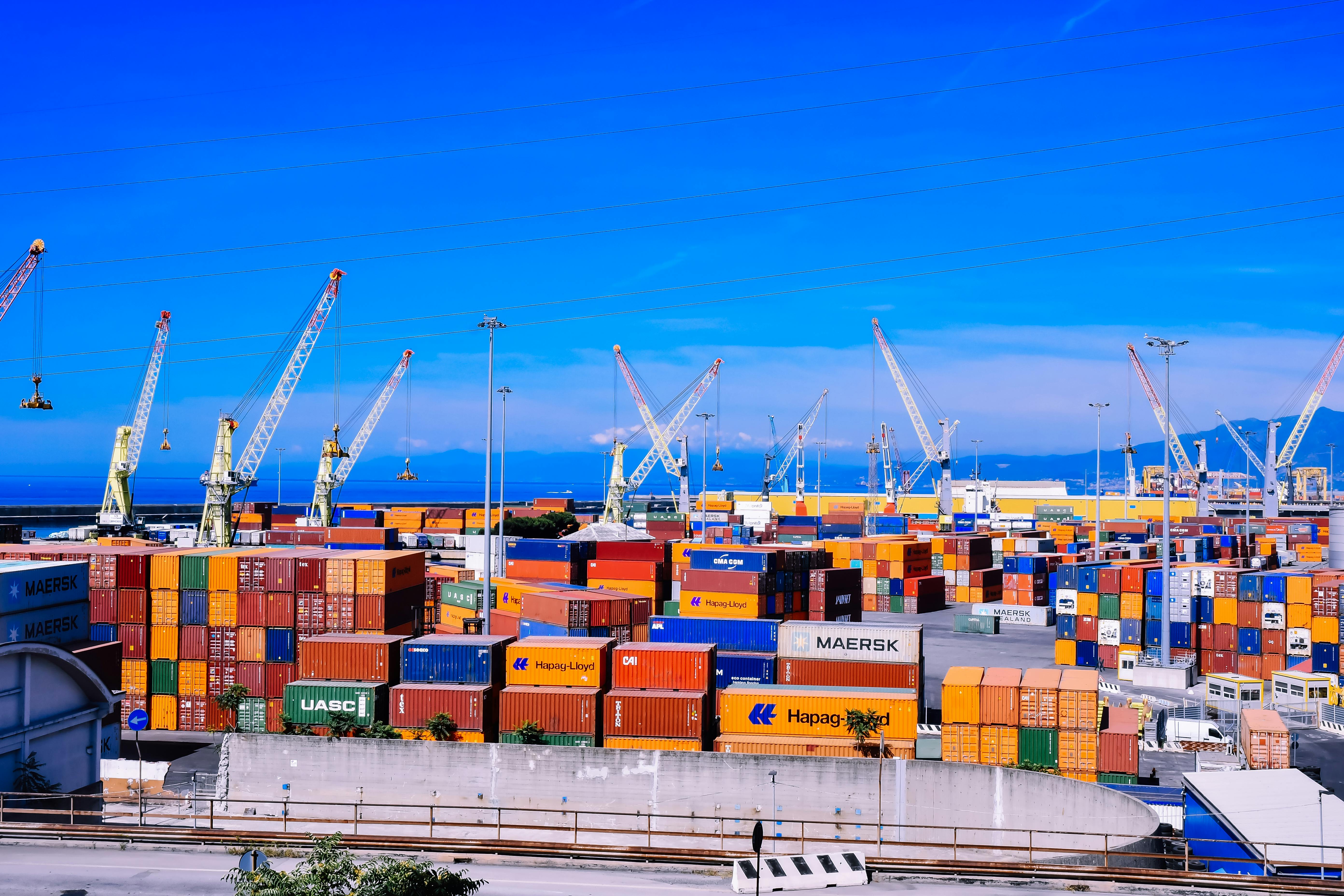A Port with Shipping Containers and Cranes · Free Stock Photo