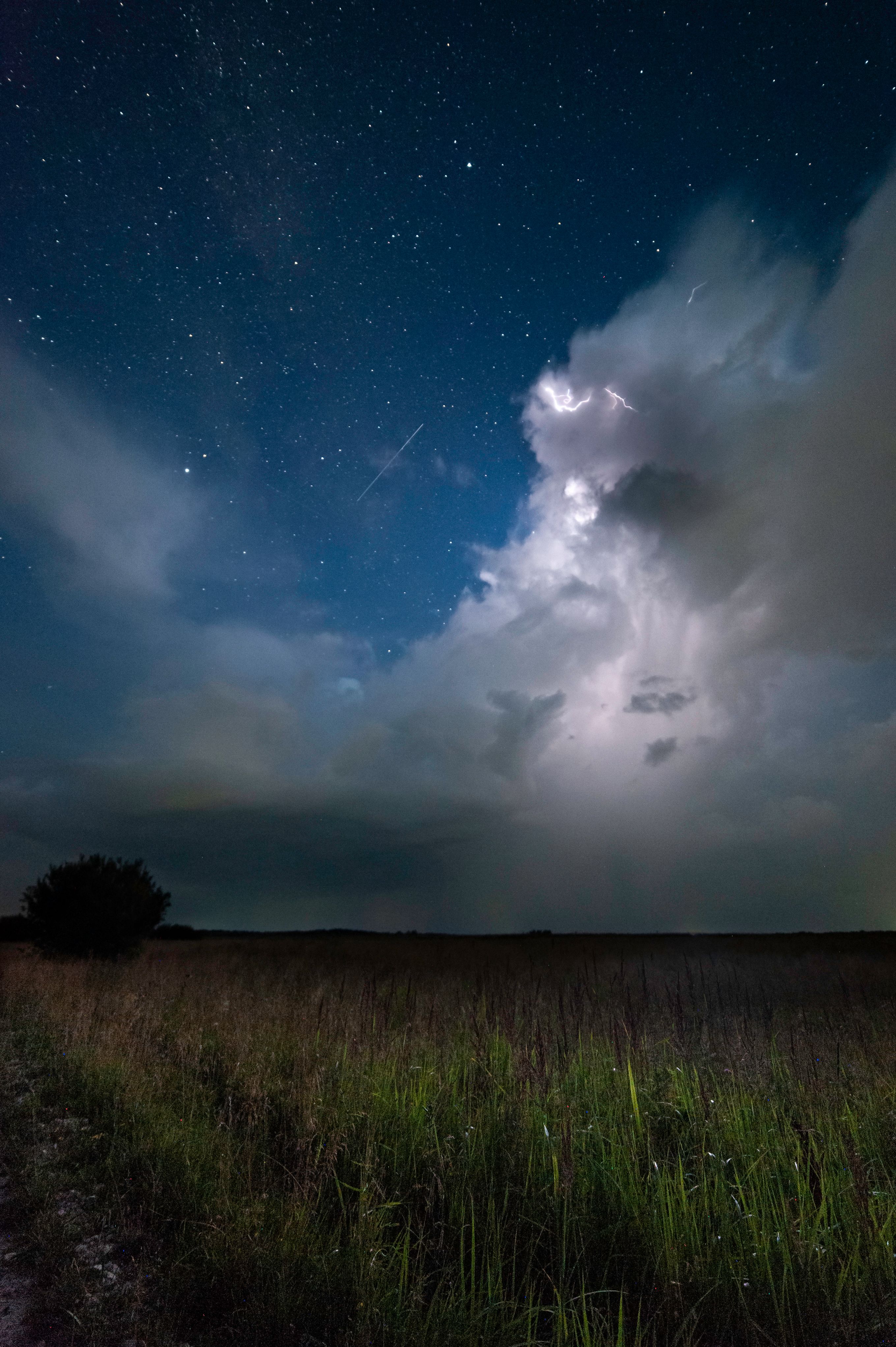 Grass Field under the Cloudy Night Sky · Free Stock Photo