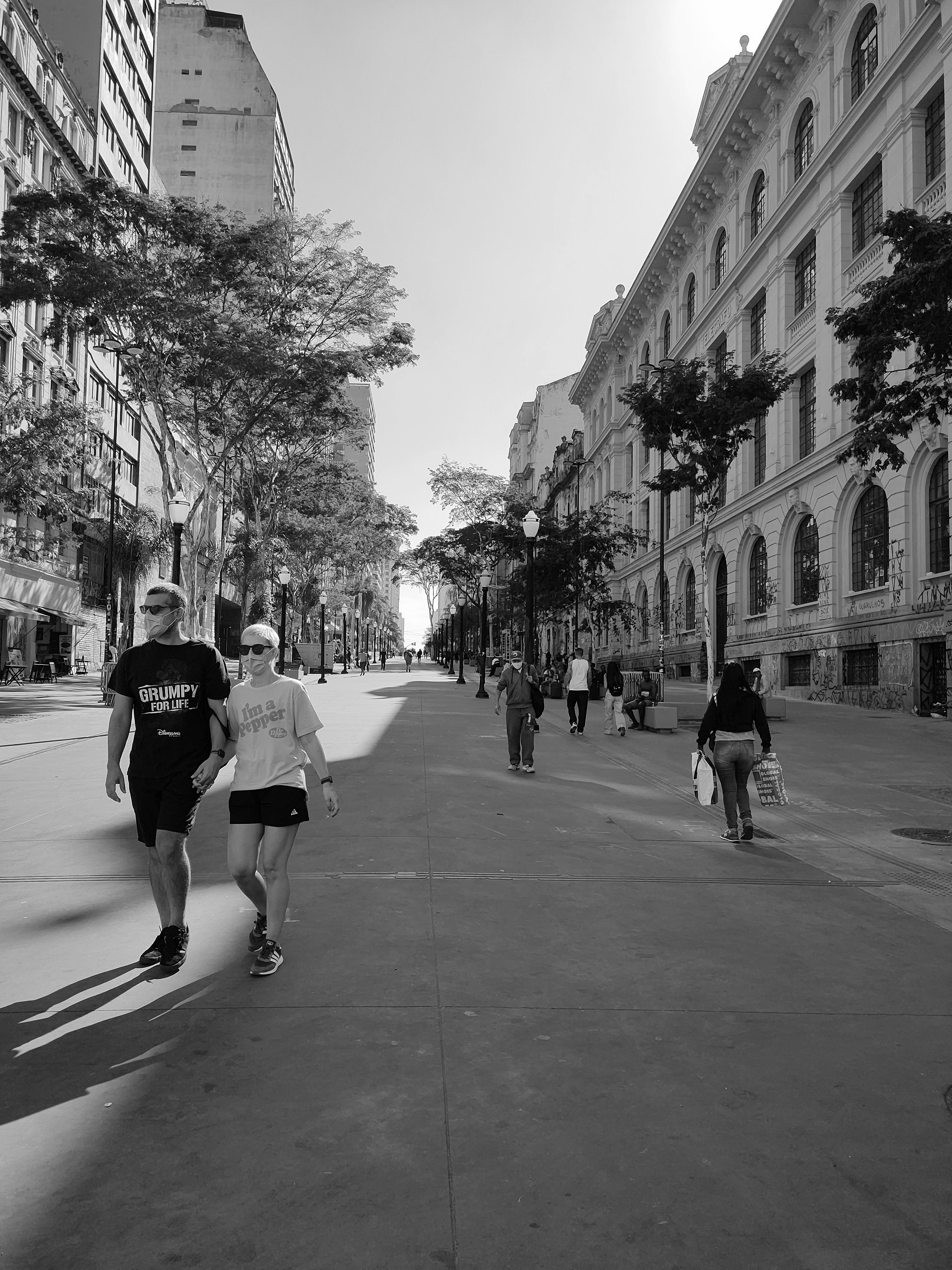 A Grayscale of People Walking at a Park · Free Stock Photo
