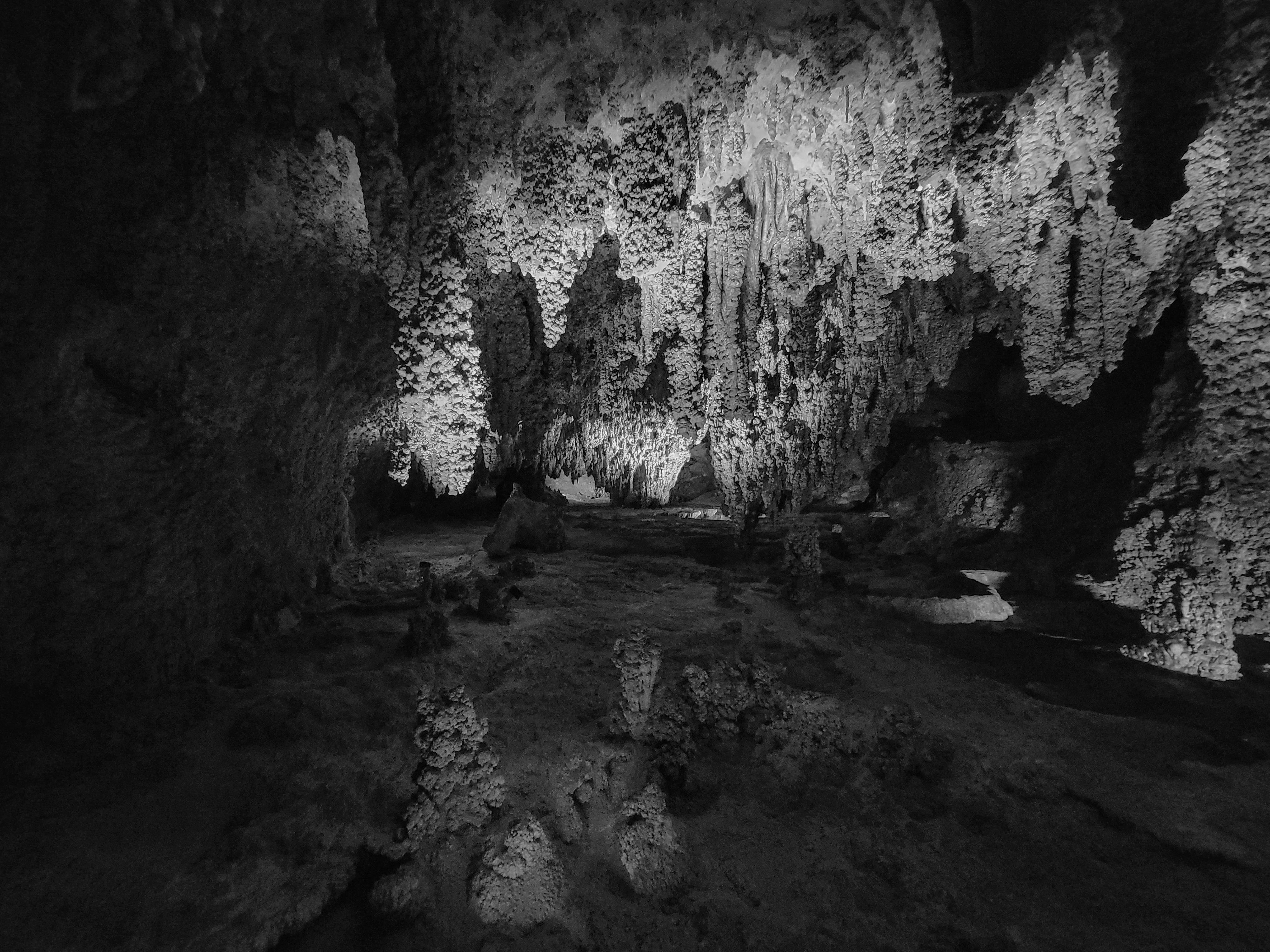 Grayscale Photo of a Cave · Free Stock Photo