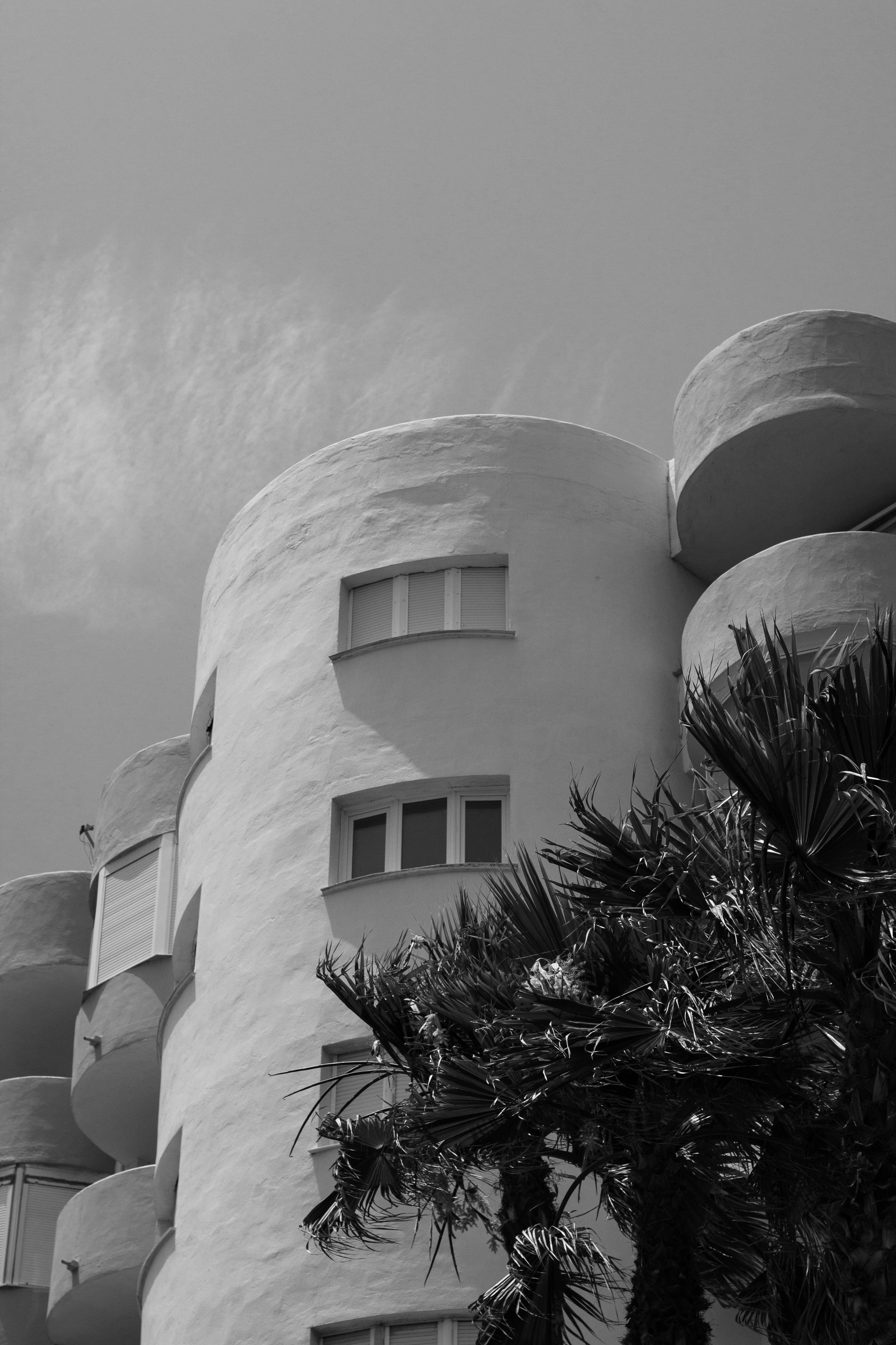 A Grayscale of a Modernly Designed Building · Free Stock Photo