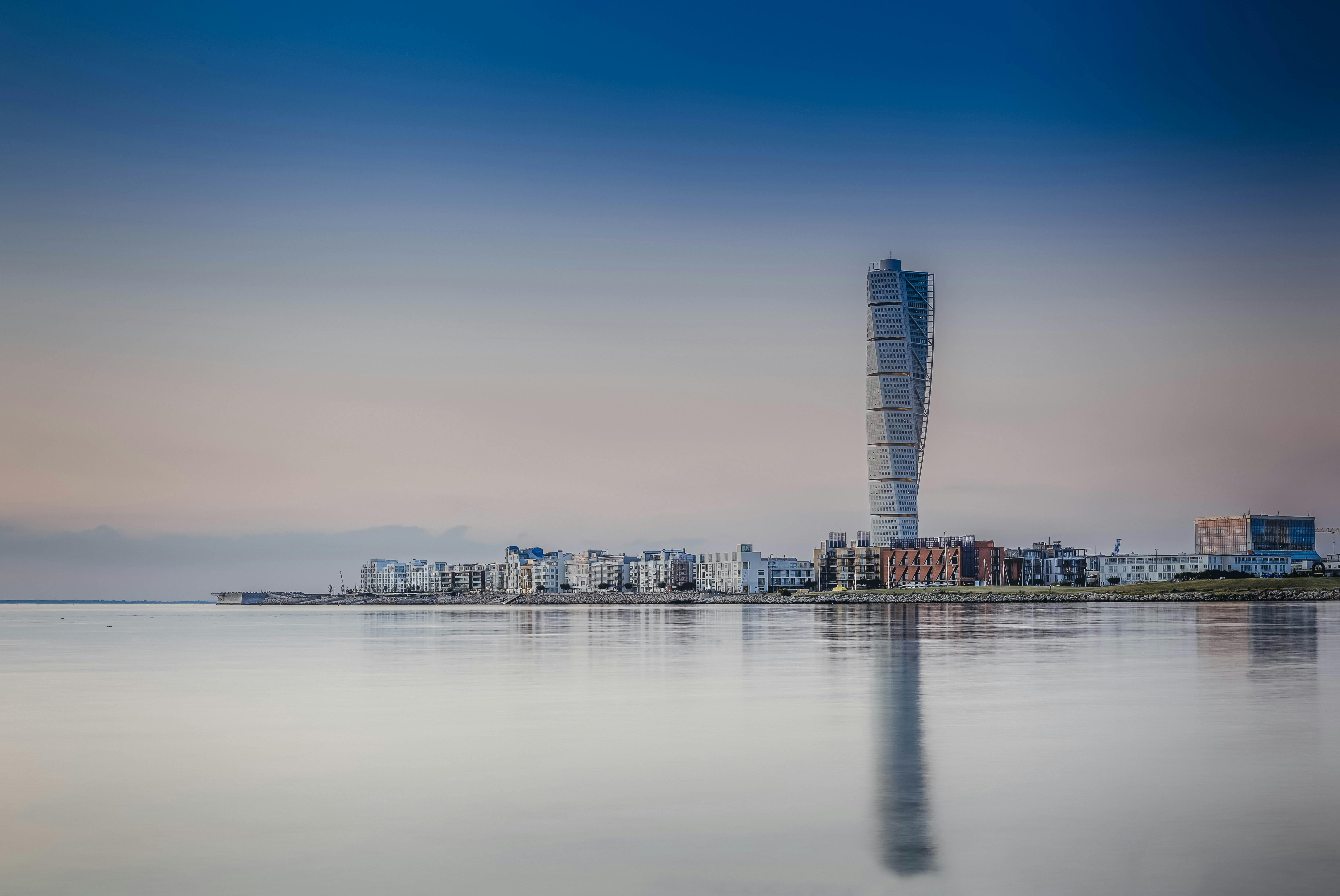 Skyline of Malmo with Turning Torso Skyscraper seen from Sea · Free ...