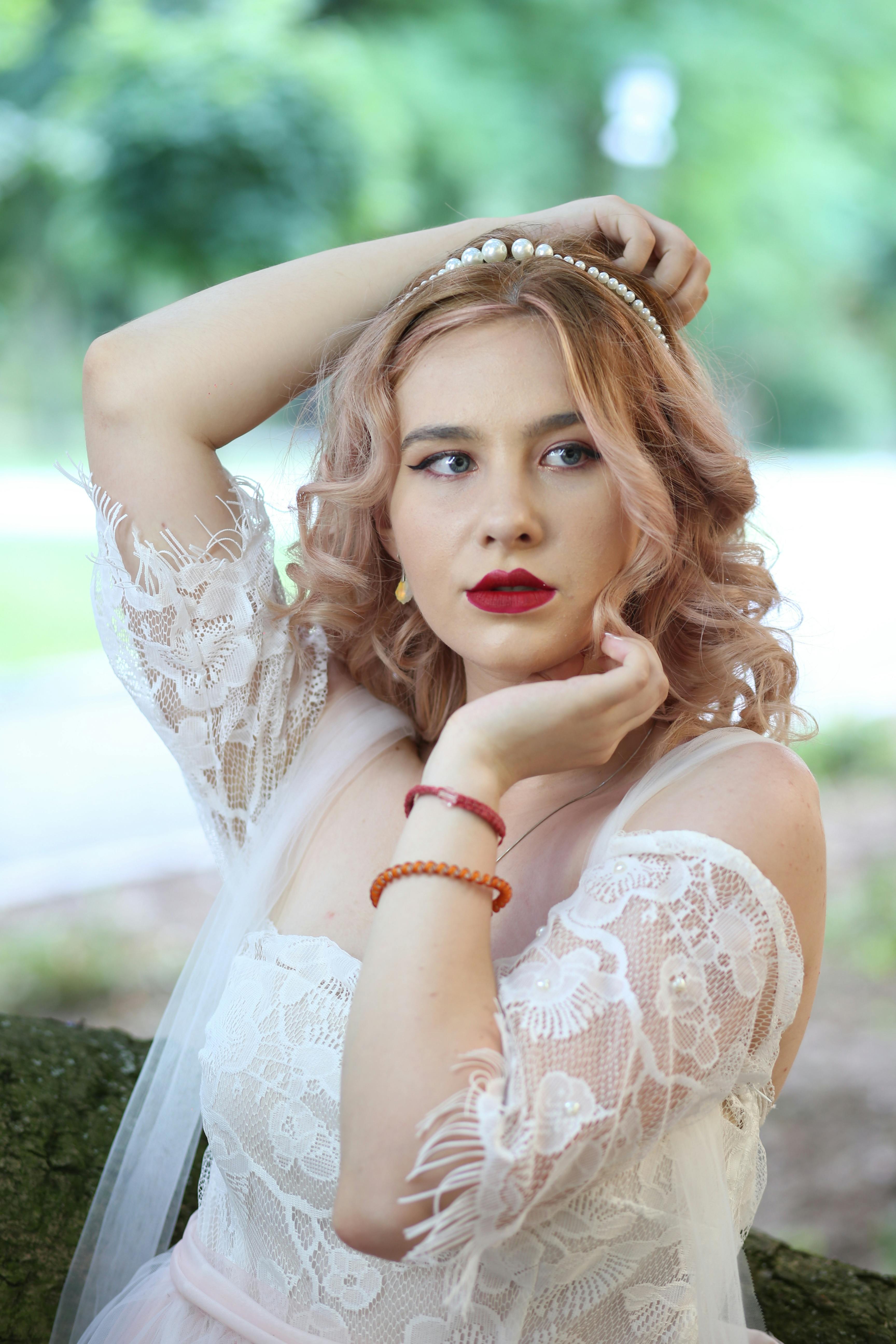 Woman Wearing White Gown and White Lace Gloves · Free Stock Photo