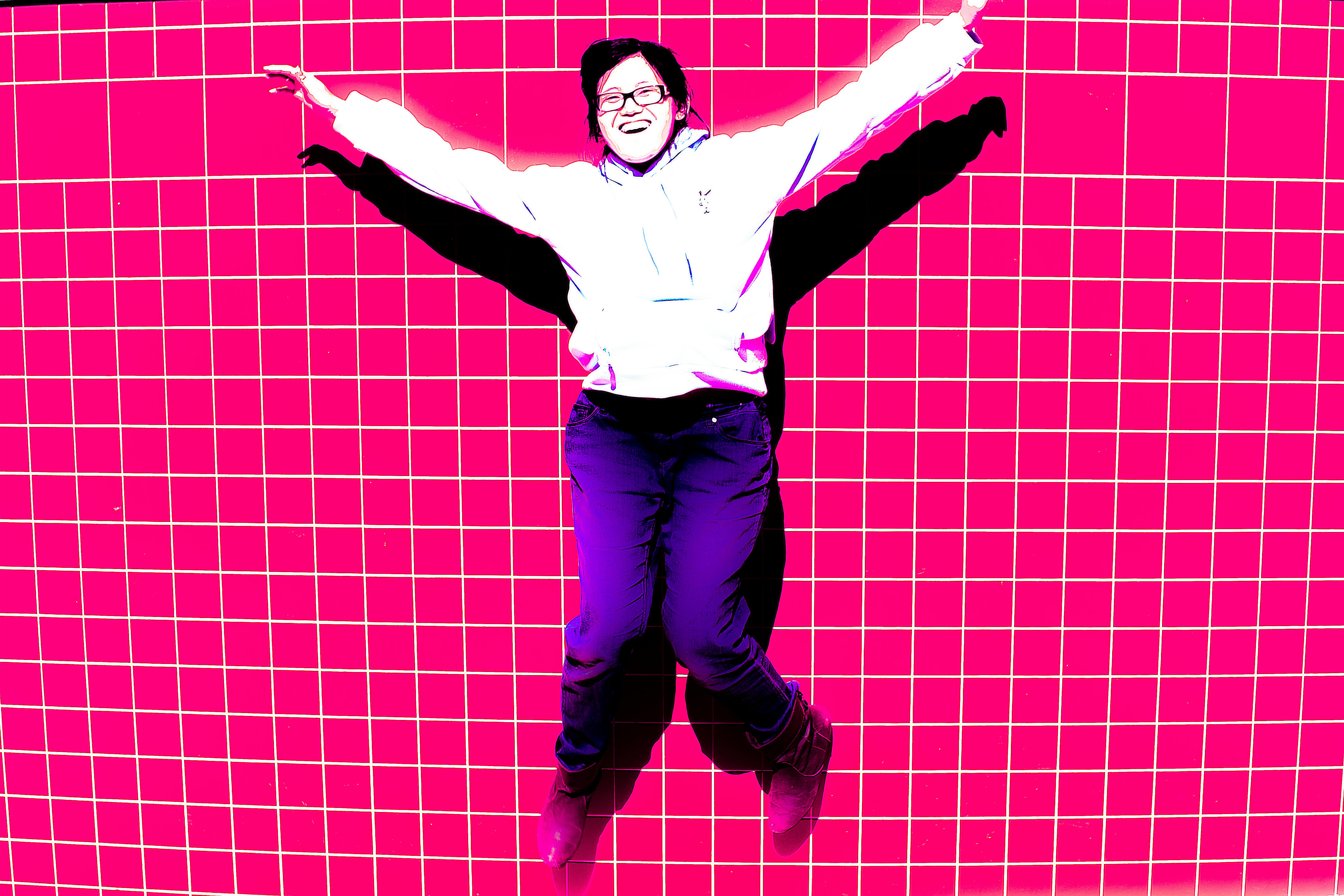 Free stock photo of jump, pink background, smile