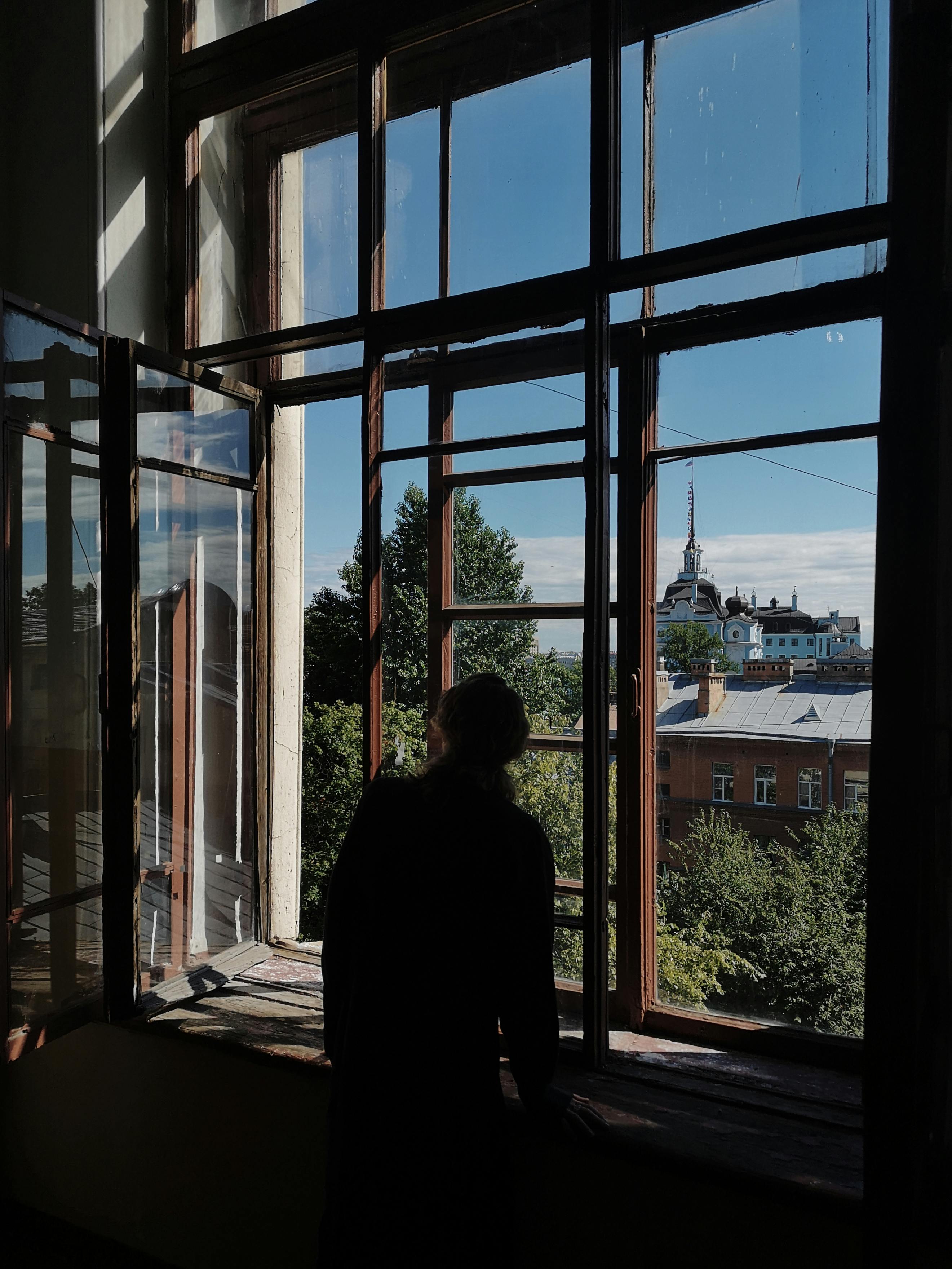 Silhouette of a Person Looking Outside the Window · Free Stock Photo