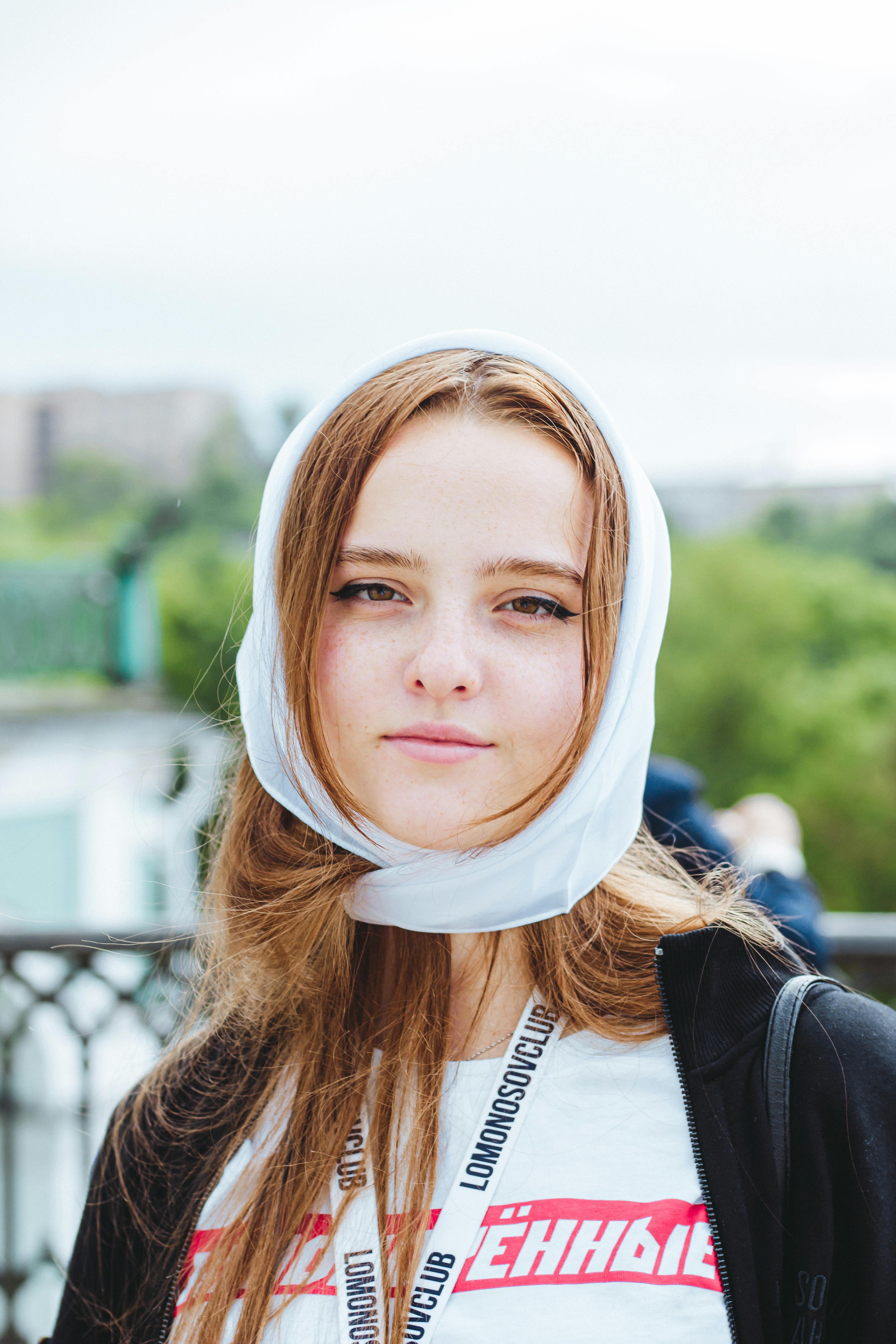 Portrait of a Girl with a White Headscarf · Free Stock Photo