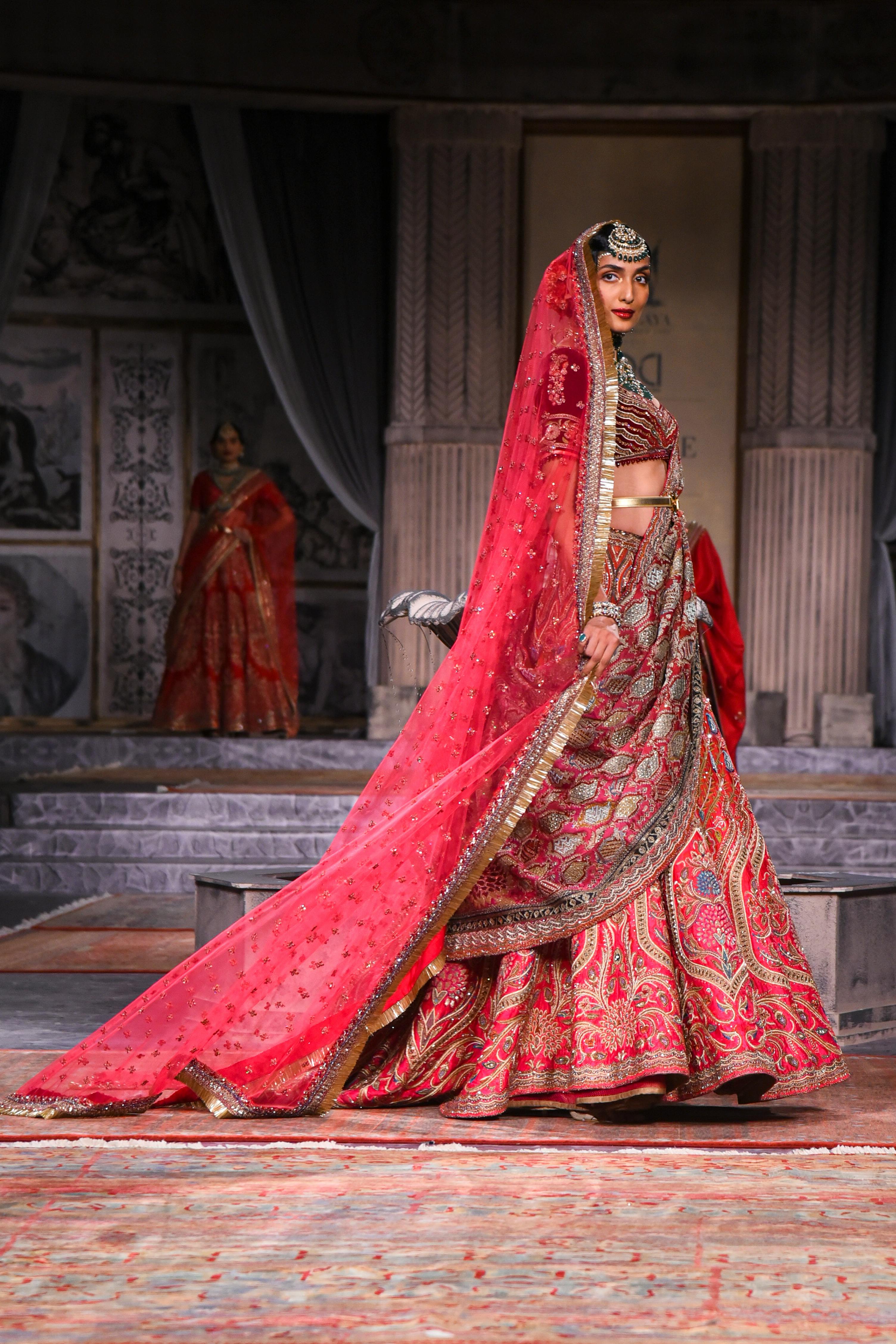 Model Standing in Red Sari · Free Stock Photo